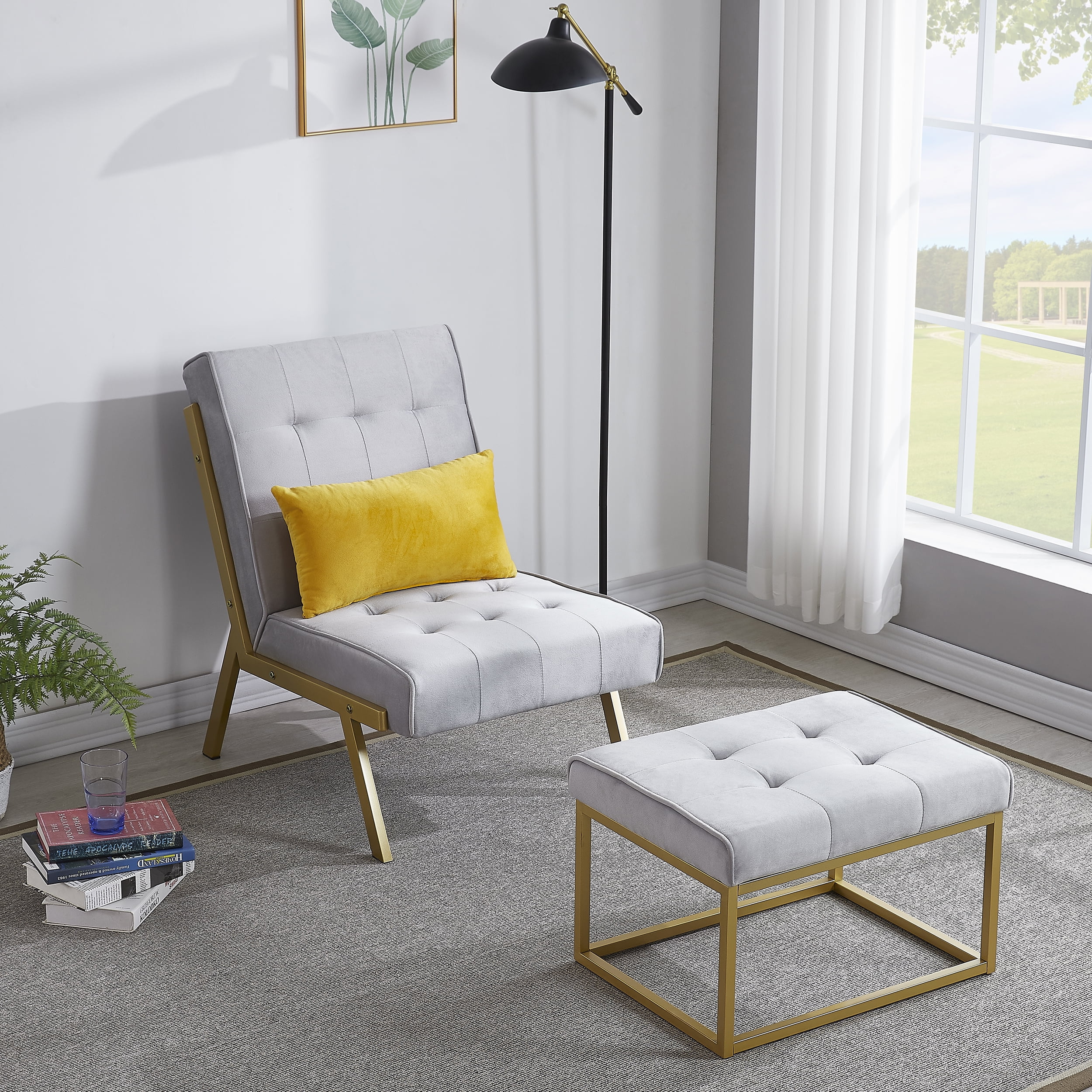 SESSLIFE Accent Chair with Ottoman, Comfort Lounge Chair Metal Legs ...