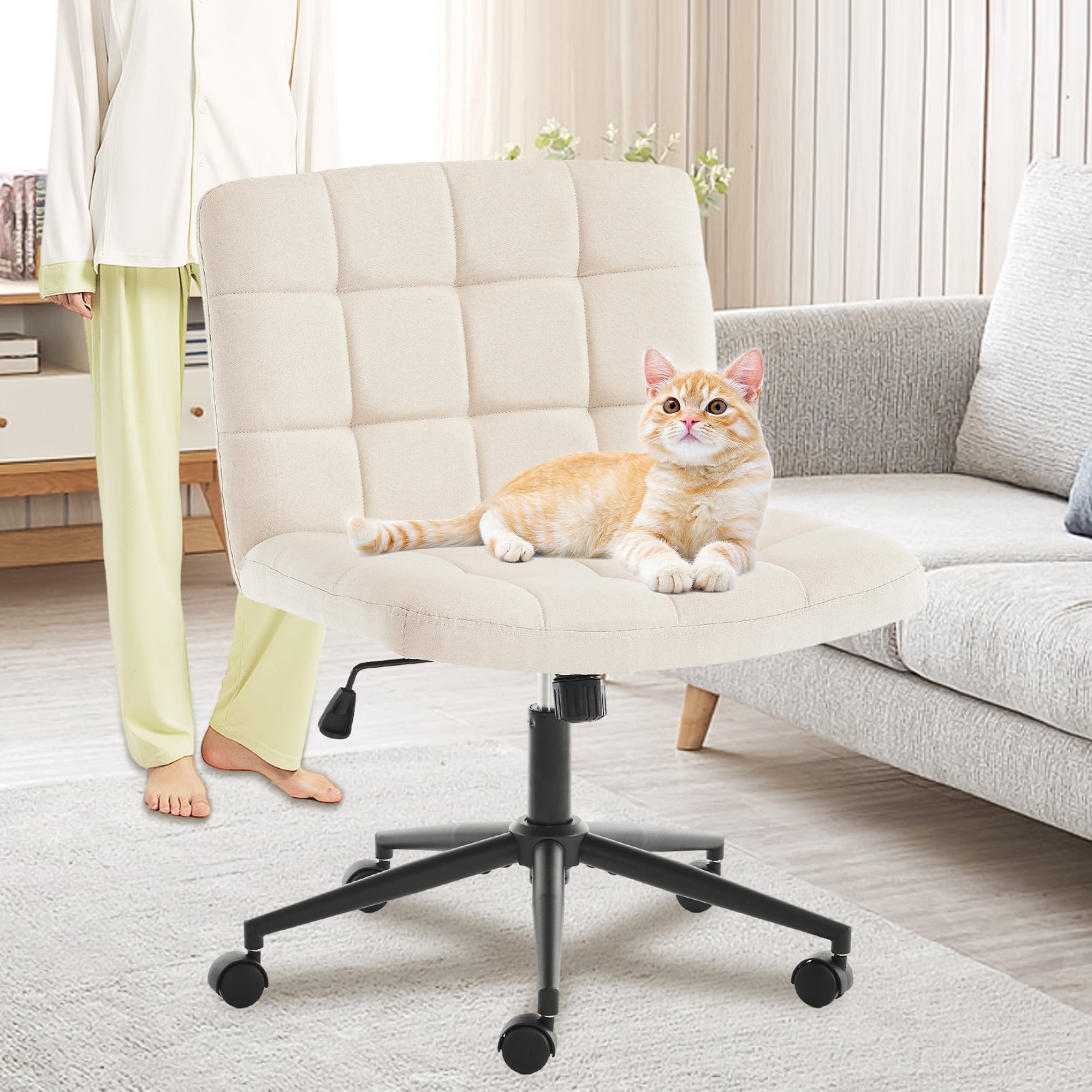 SESSLIFE Ergonomic Armless Office Chair, Linen Desk Chair with Wheels ...