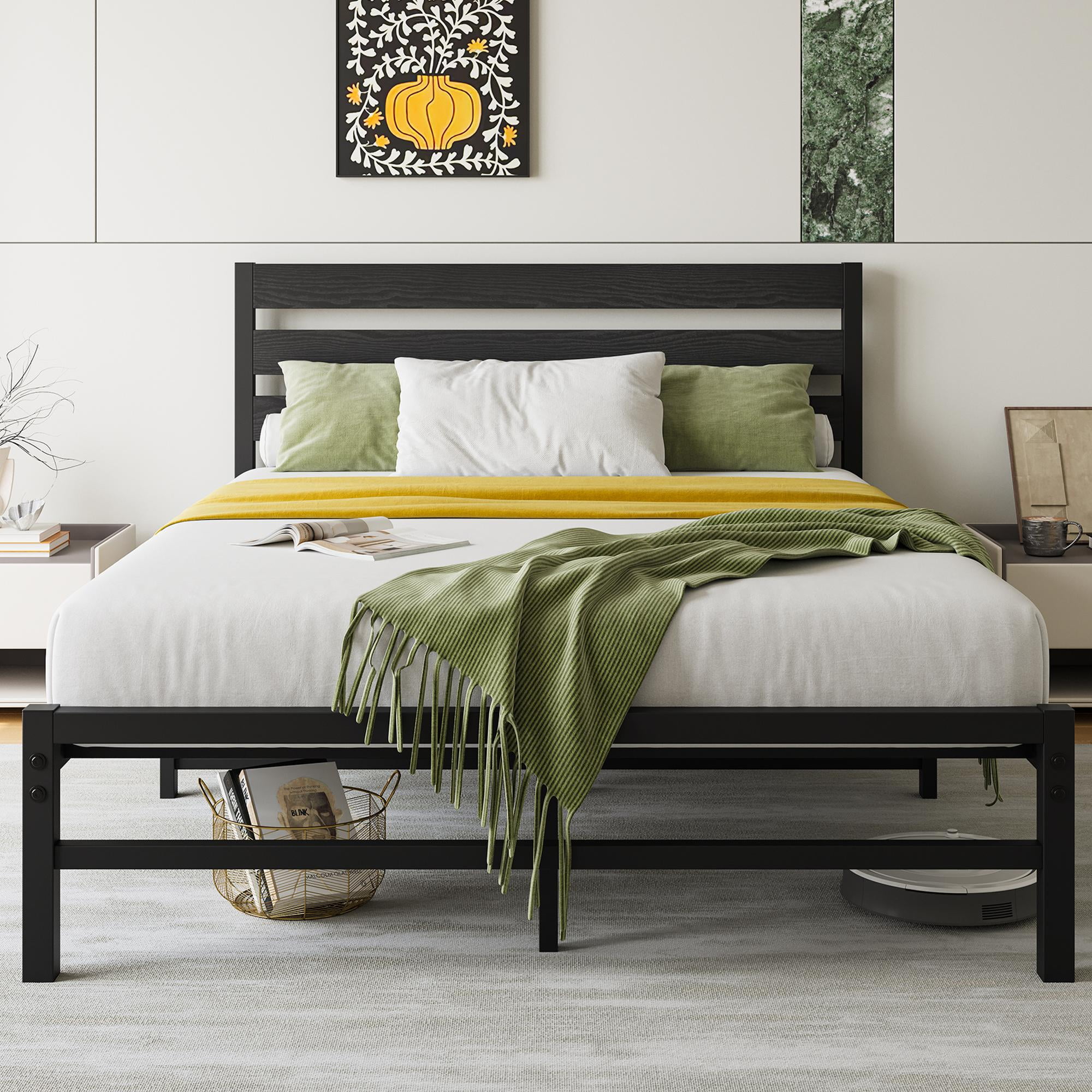ENYOPRO Black Full Metal Bed Frame, High Metal Platform Bed w/ Wood ...