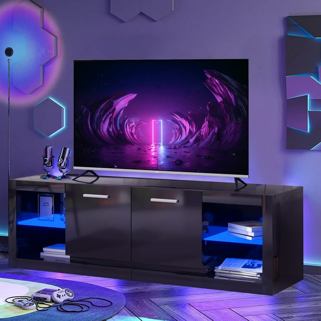 SESSLIFE Black TV Stands with RGB LED TV Stand for 70 Inch TV ...
