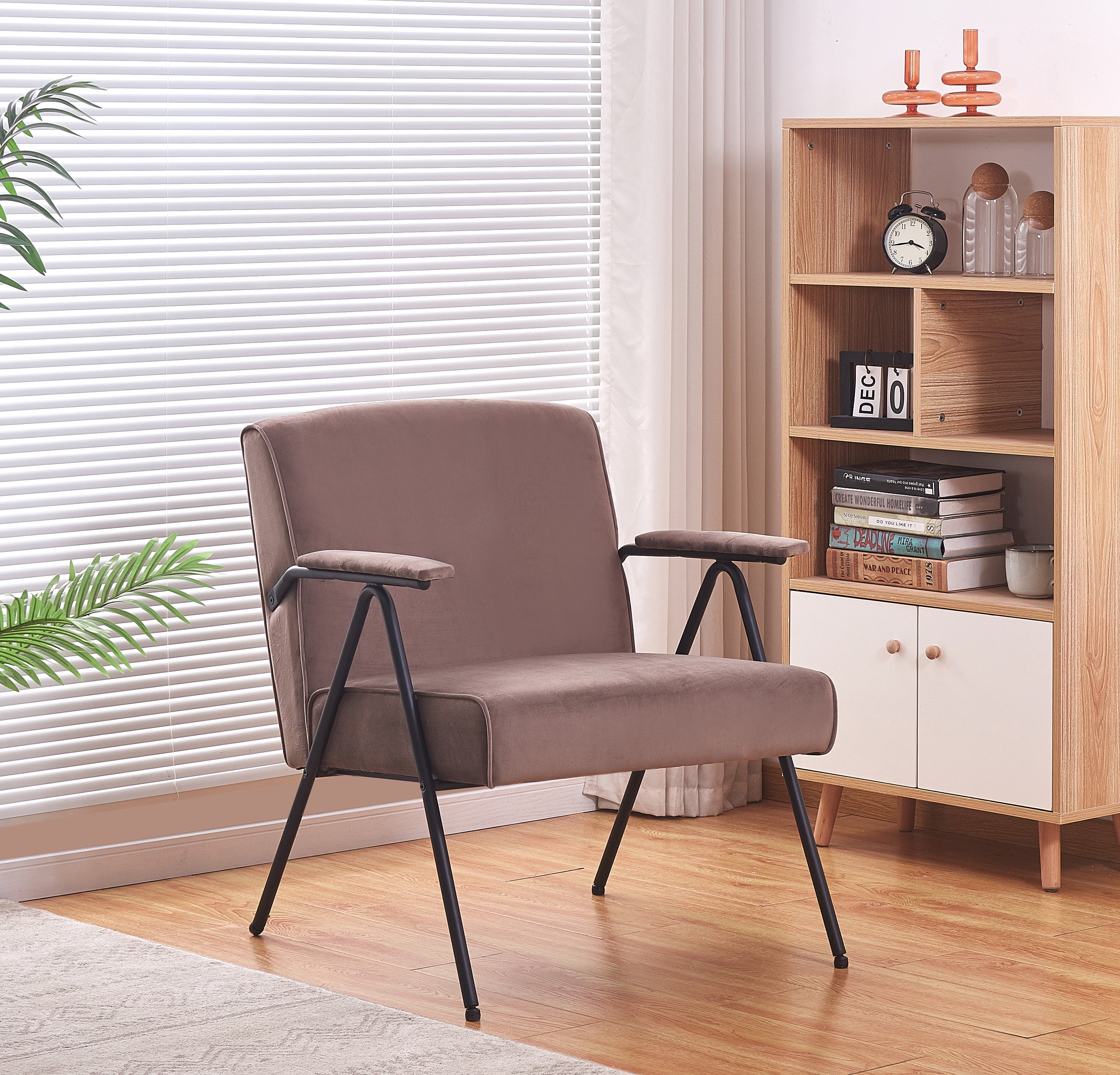 SESSLIFE Brown Accent Chair, Single Sofa Armchair w/Metal Frame and ...