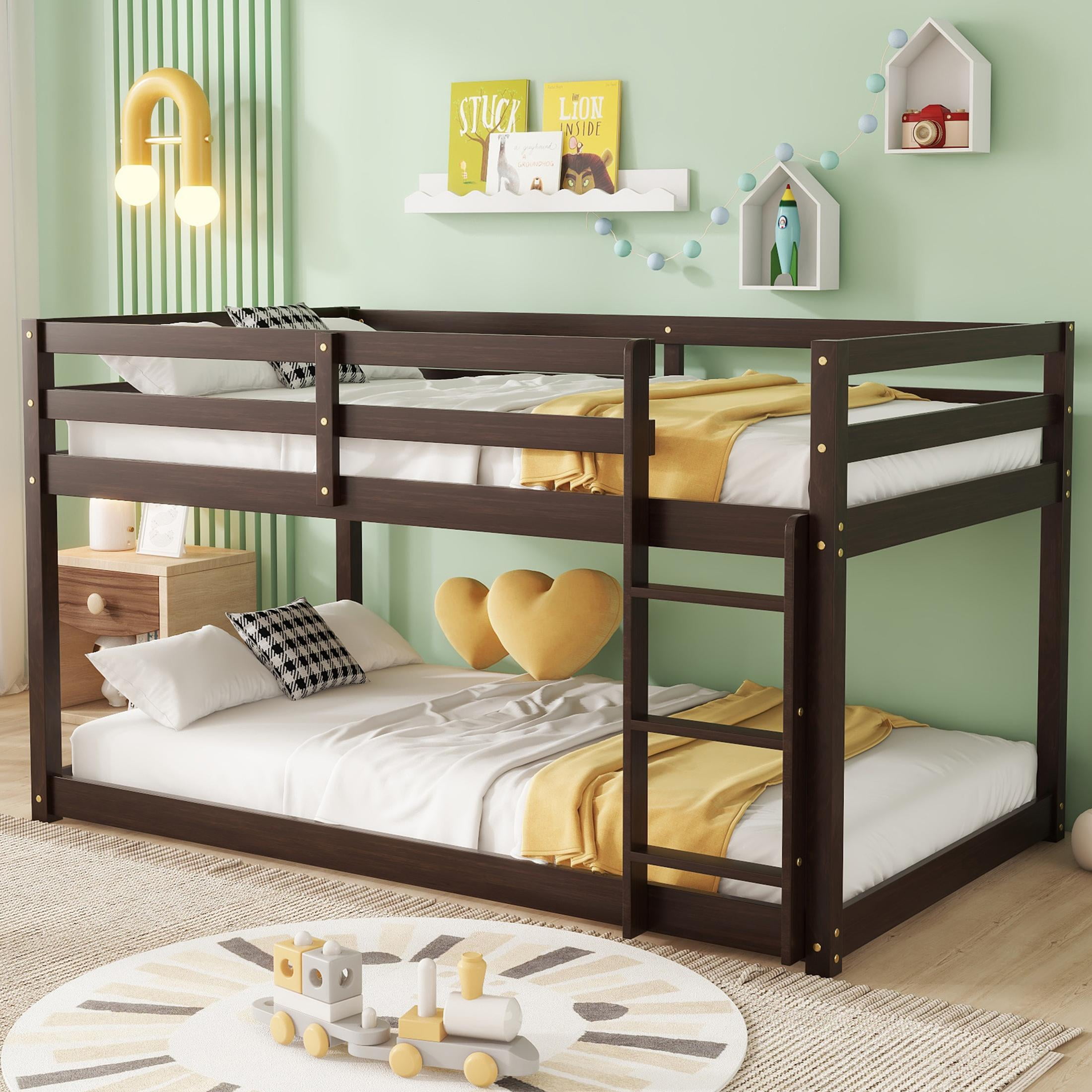 SESSLIFE Bunk Bed Twin Over Twin, Low Floor Bunk Bed with Guard Rails ...