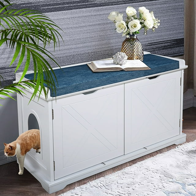 SESSLIFE Cat Litter Box Enclosure, Wood Hidden Cat Litter Box Furniture ...