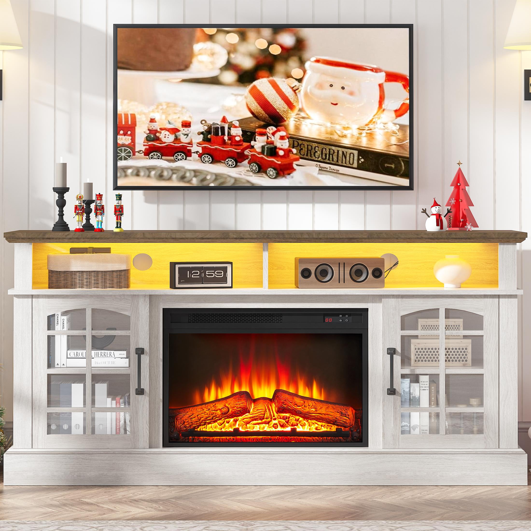 SESSLIFE Fireplace TV Stand with LED Light for 65 Inch TV, TV Console ...