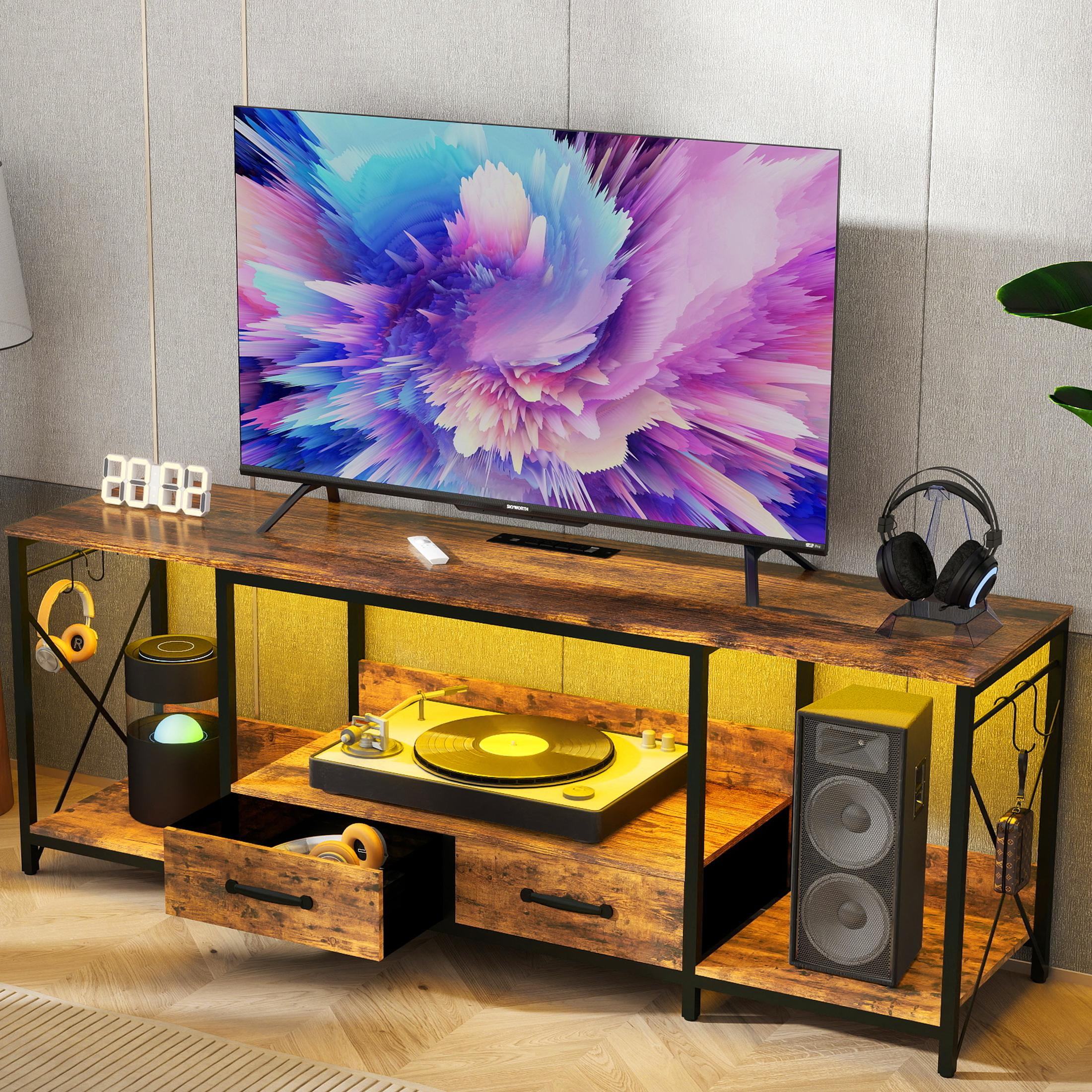 SESSLIFE Modern LED TV Stand for 75 inch TV, Storage Entertainment ...