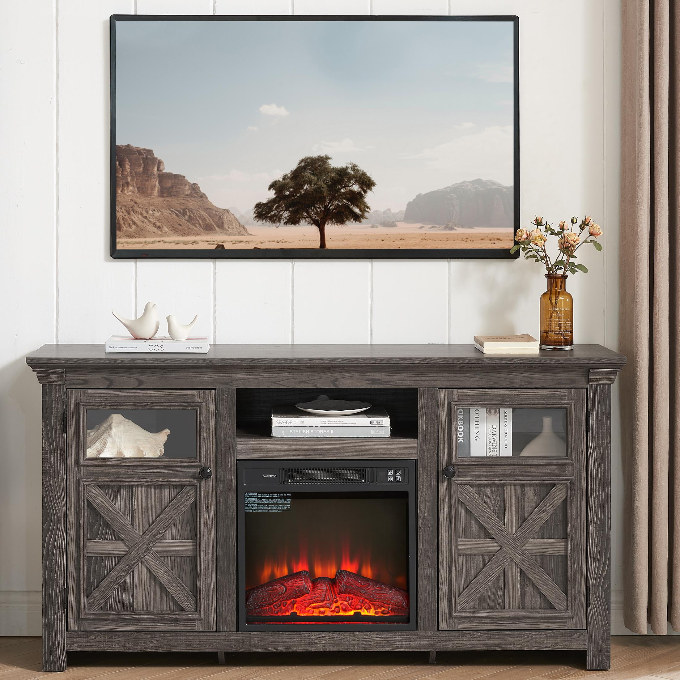 SESSLIFE Fireplace TV Stand for 65 Inch TV, TV Console with 23 ...