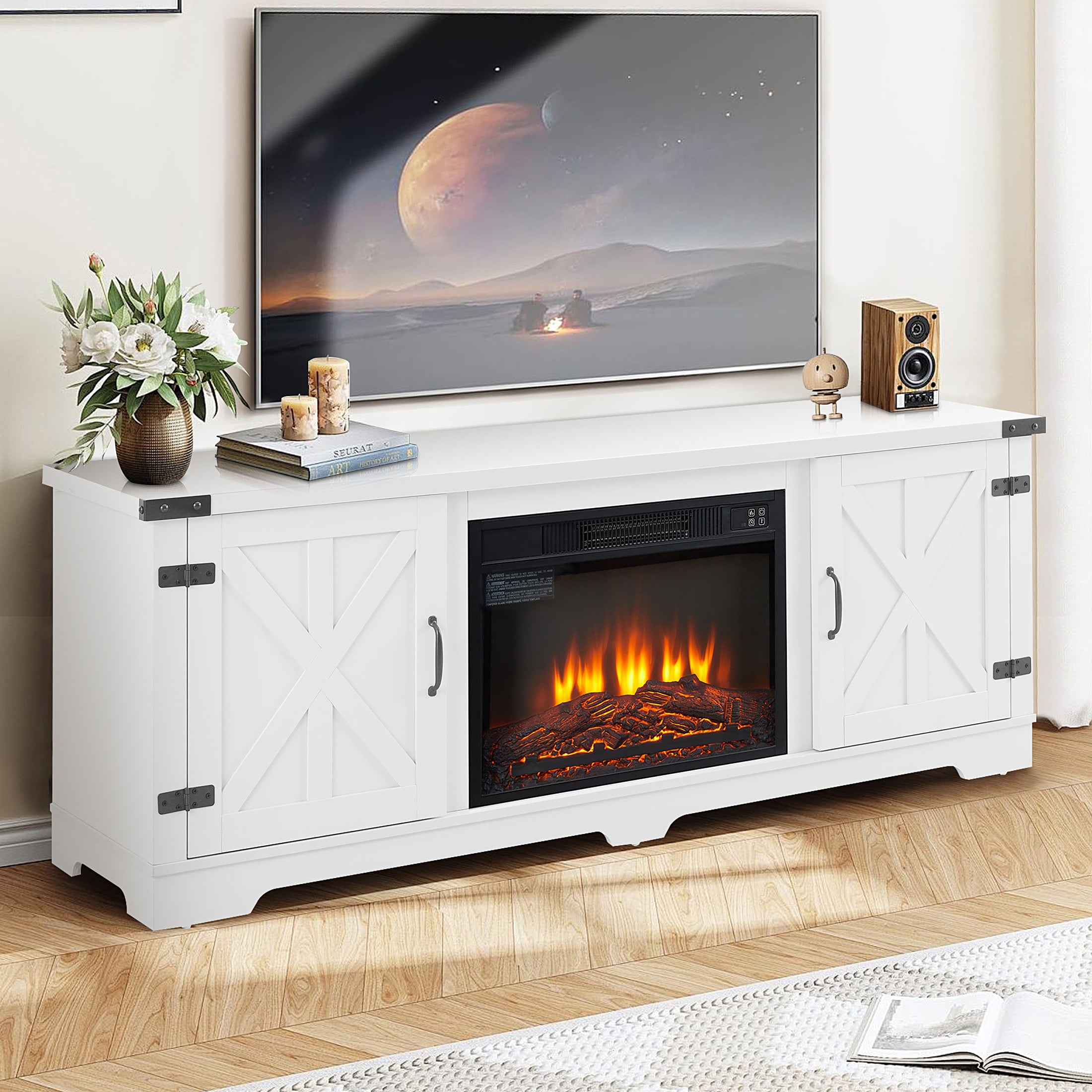 SESSLIFE Fireplace TV Stand for 70 Inch TV, Farmhouse TV Console with ...