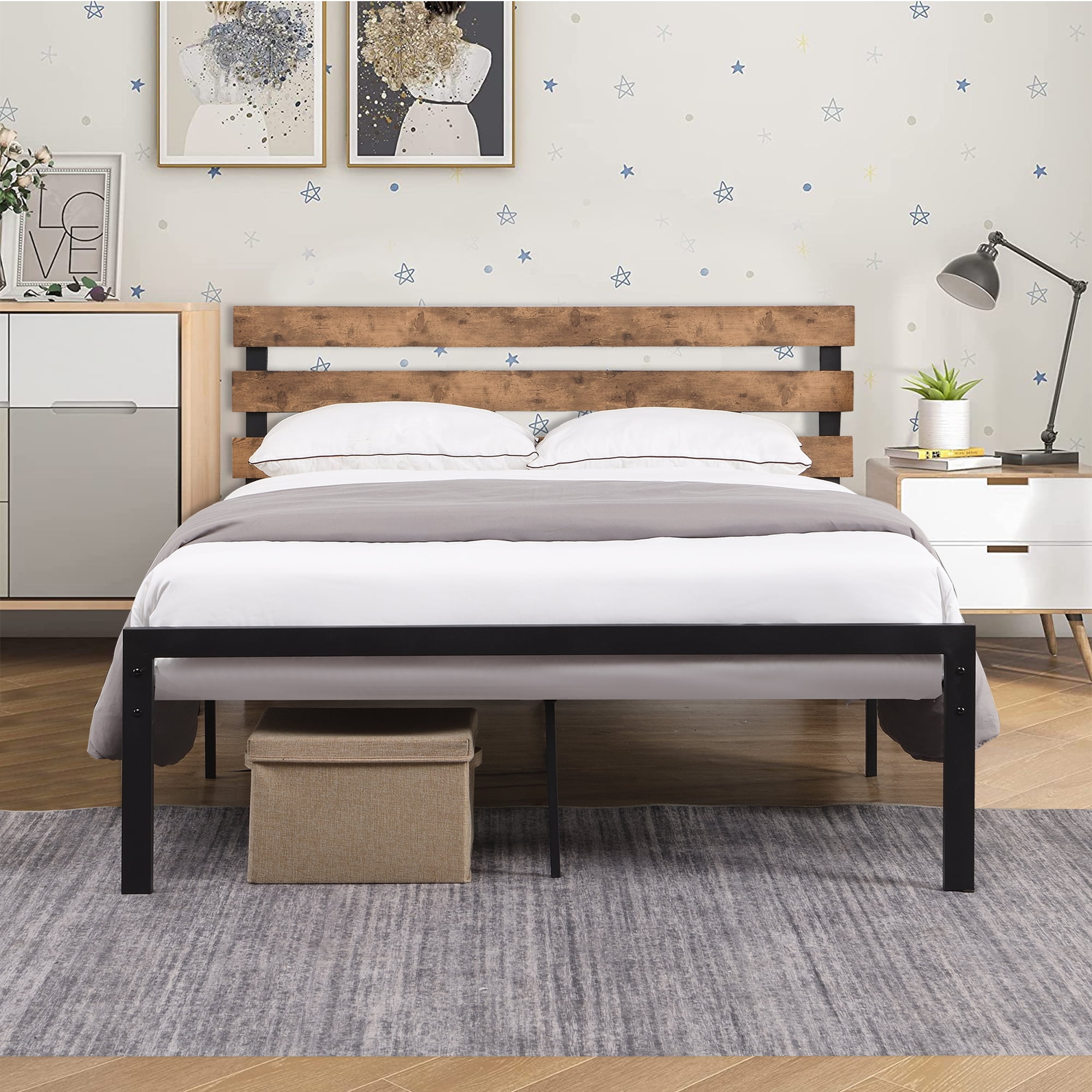 SESSLIFE Full Bed Frames for Teens Adults, Metal Bed Frame with ...