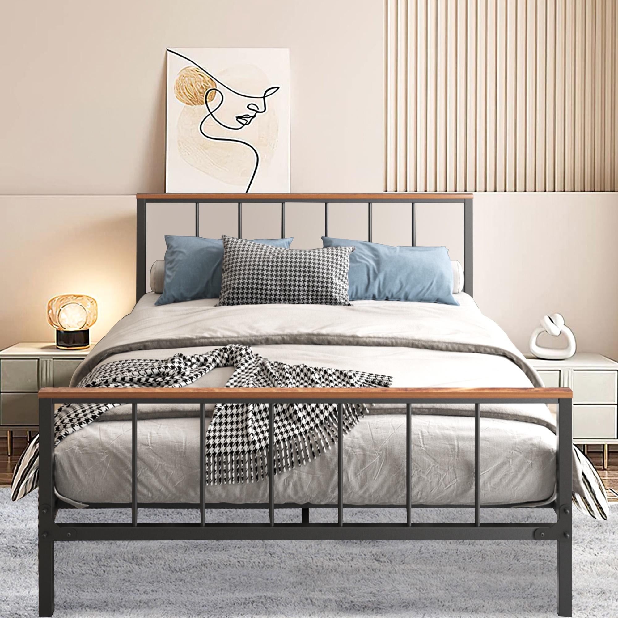 SESSLIFE Full Metal Platform Bed Frame with Headboard, No Box Spring ...