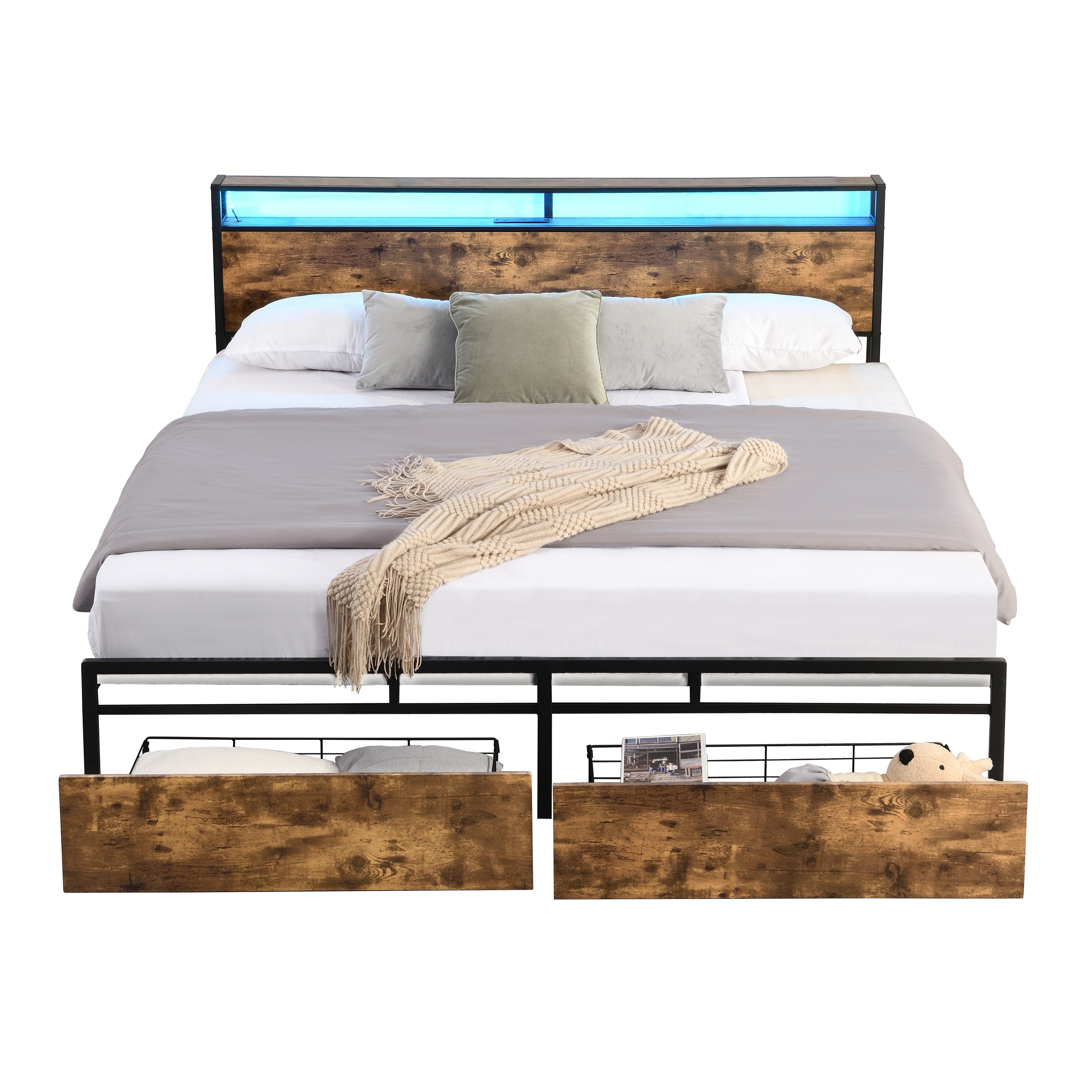 SESSLIFE Full Size Bed Frame with Storage, Heavy Duty Metal Platform ...