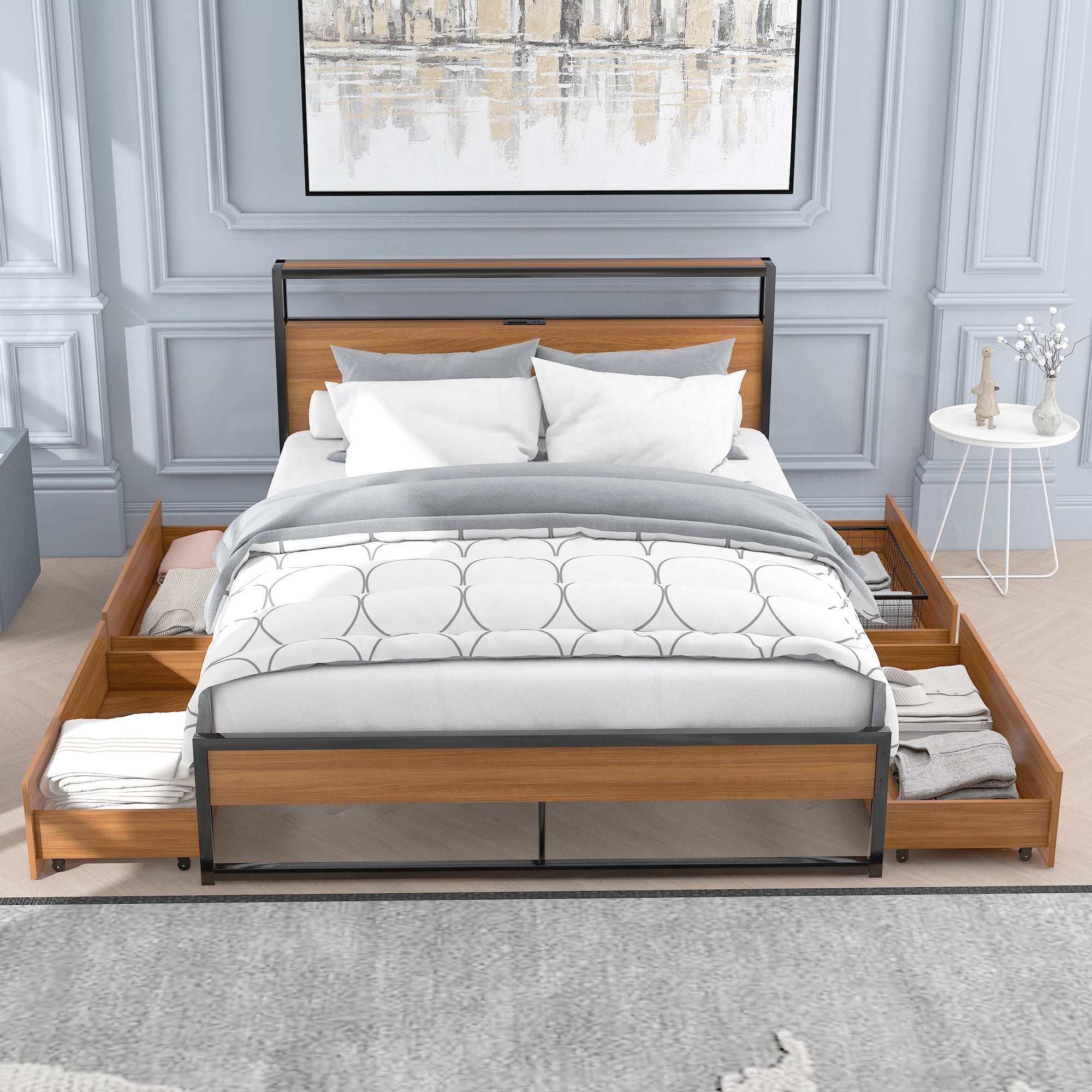 SESSLIFE Full Size Victorian Style Bed with Sockets, USB Ports, Iron ...