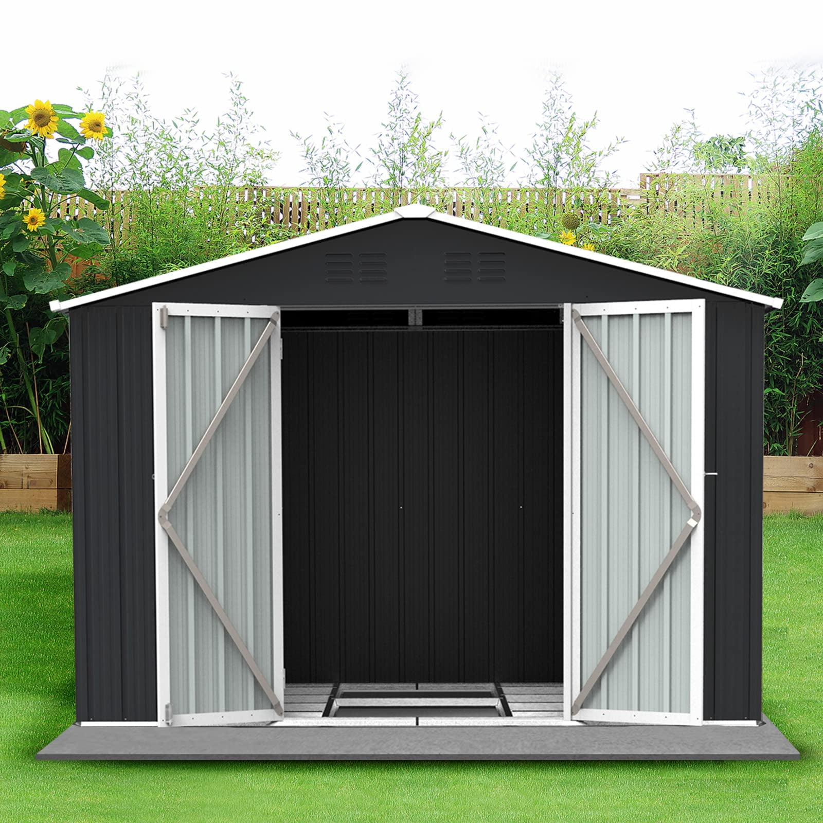 ENYOPRO Galvanized Metal Outdoor Shed with Lockable Door, Dark Gray ...
