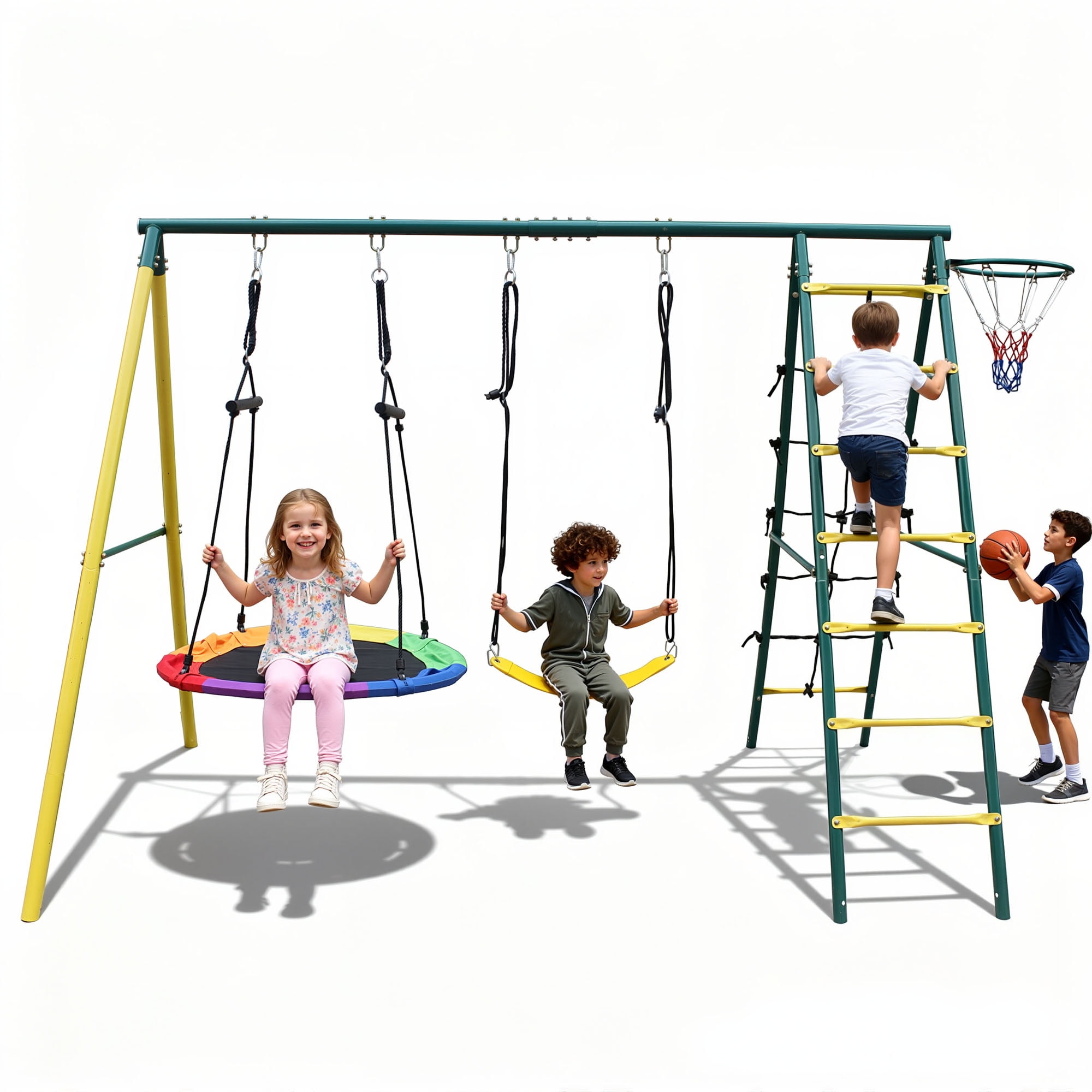SESSLIFE Kids Backyard Swing Set for Outside, 5 In 1 Metal Swing Set ...