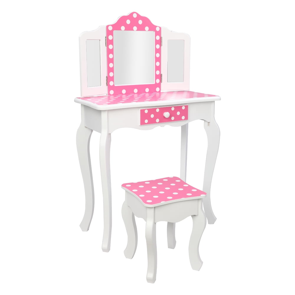 SESSLIFE Kids Vanity Table and Chair, Children Vanity Set with Mirror ...