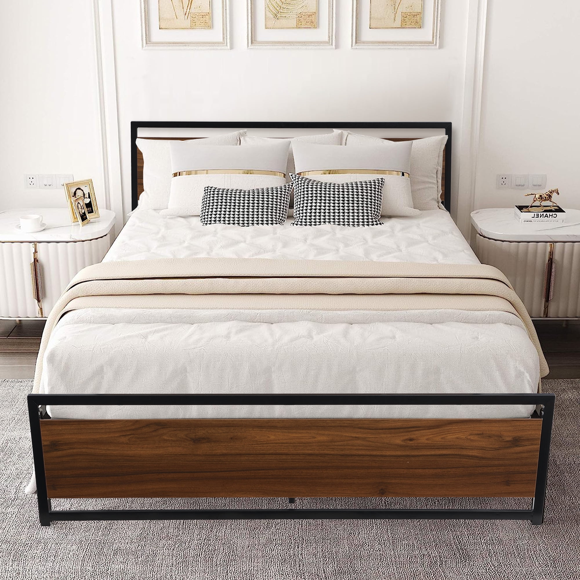 SESSLIFE Platform Bed Frame Full, Black Metal Platform Bed, Bed Frame w ...