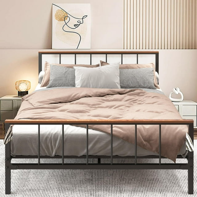 SESSLIFE Queen Metal Platform Bed Frame, Steel Slat Support, Simple ...