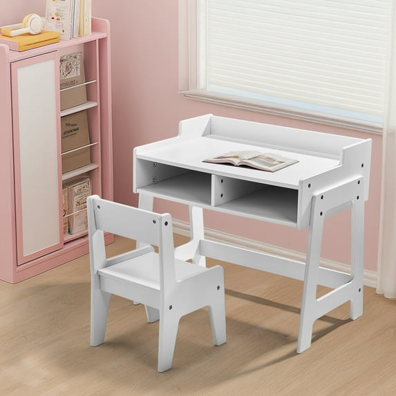 SESSLIFE Study Desk and Chair Set, Compact White Learning Table with ...
