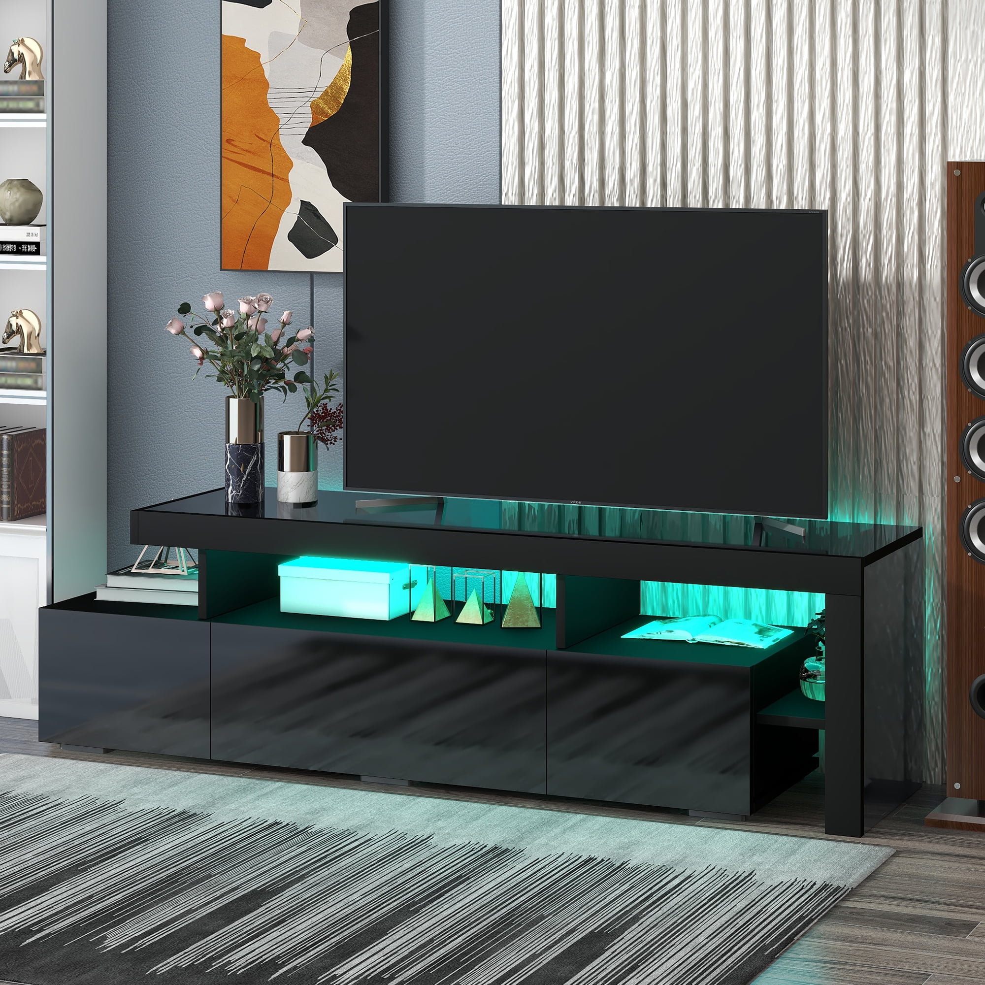 SESSLIFE TV Stand Entertainment Center for 70 inch TVs, Black ...