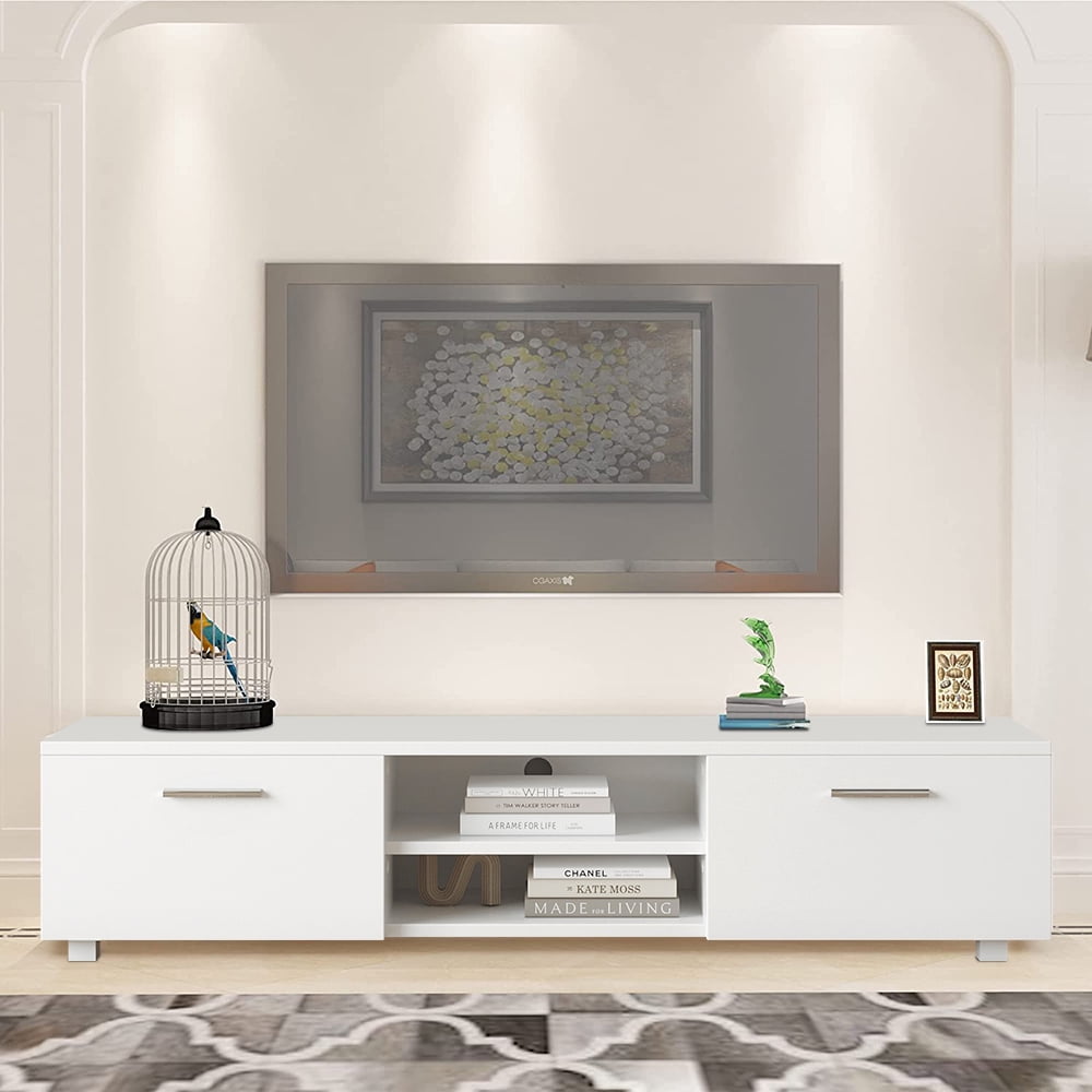 SESSLIFE TV Stand for 70 inch TV with Storage, White TV Stand with 2 ...
