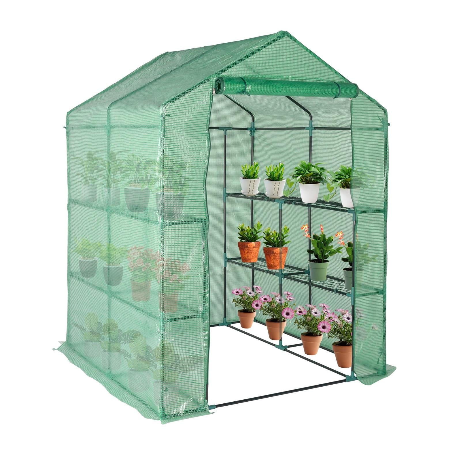 SESSLIFE Walk in Greenhouse, Portable Green House with 2 Tiers 8 ...