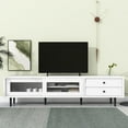 SESSLIFE White Modern TV Stand, LED Lights, Glass Doors, Drawers for 70 ...