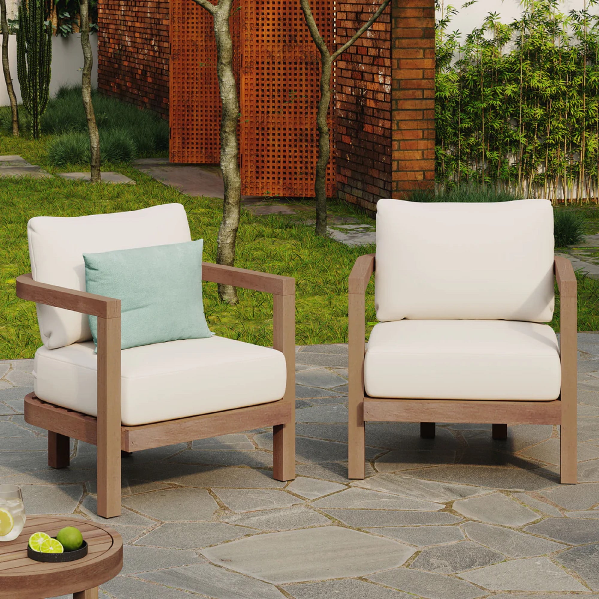 ( SET OF 2 ) Outdoor Acacia Wood Patio Club Chair, Patio Furniture ...