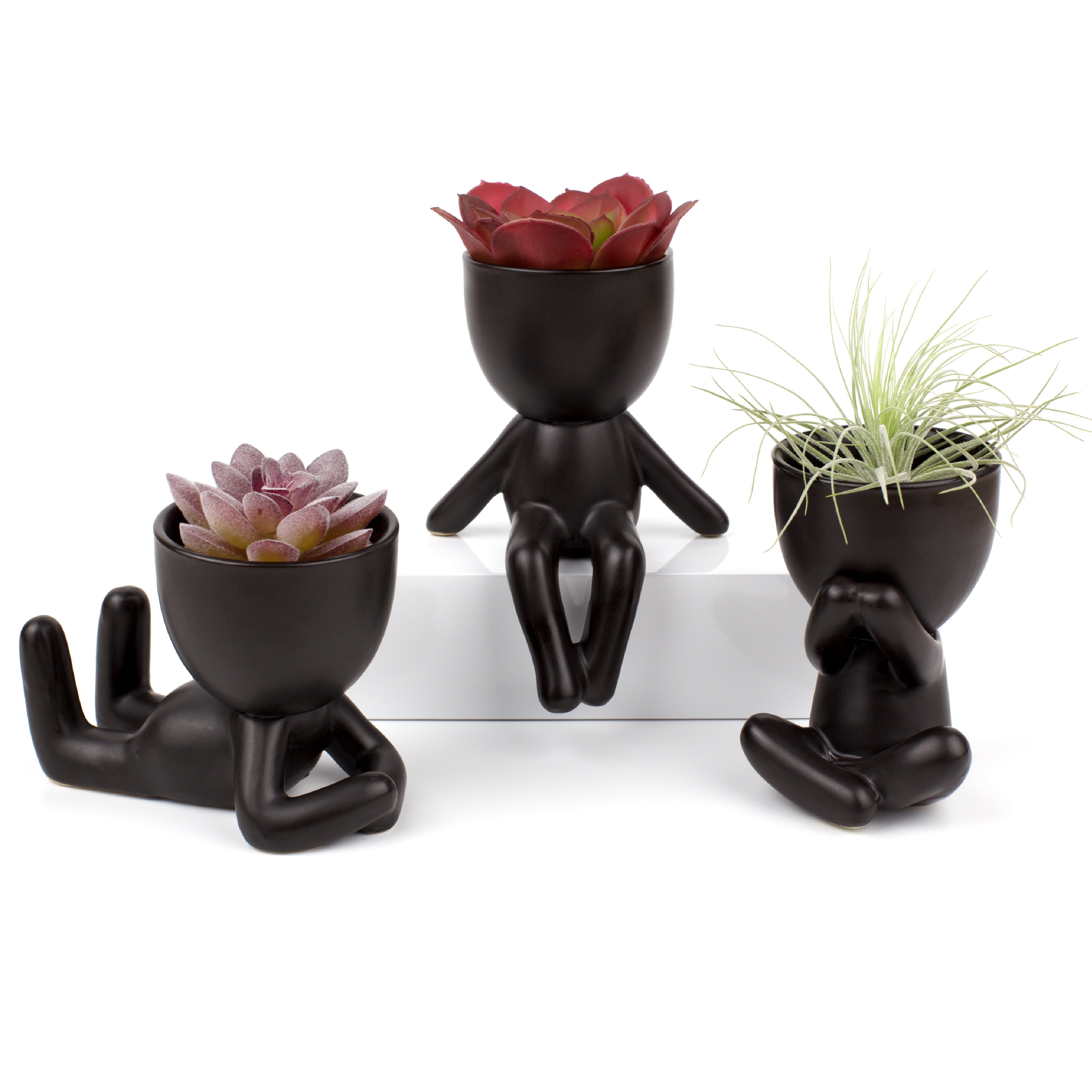 Port&Petal Set of 3 - Mini Decorative Pots, Human Shaped Ceramic ...