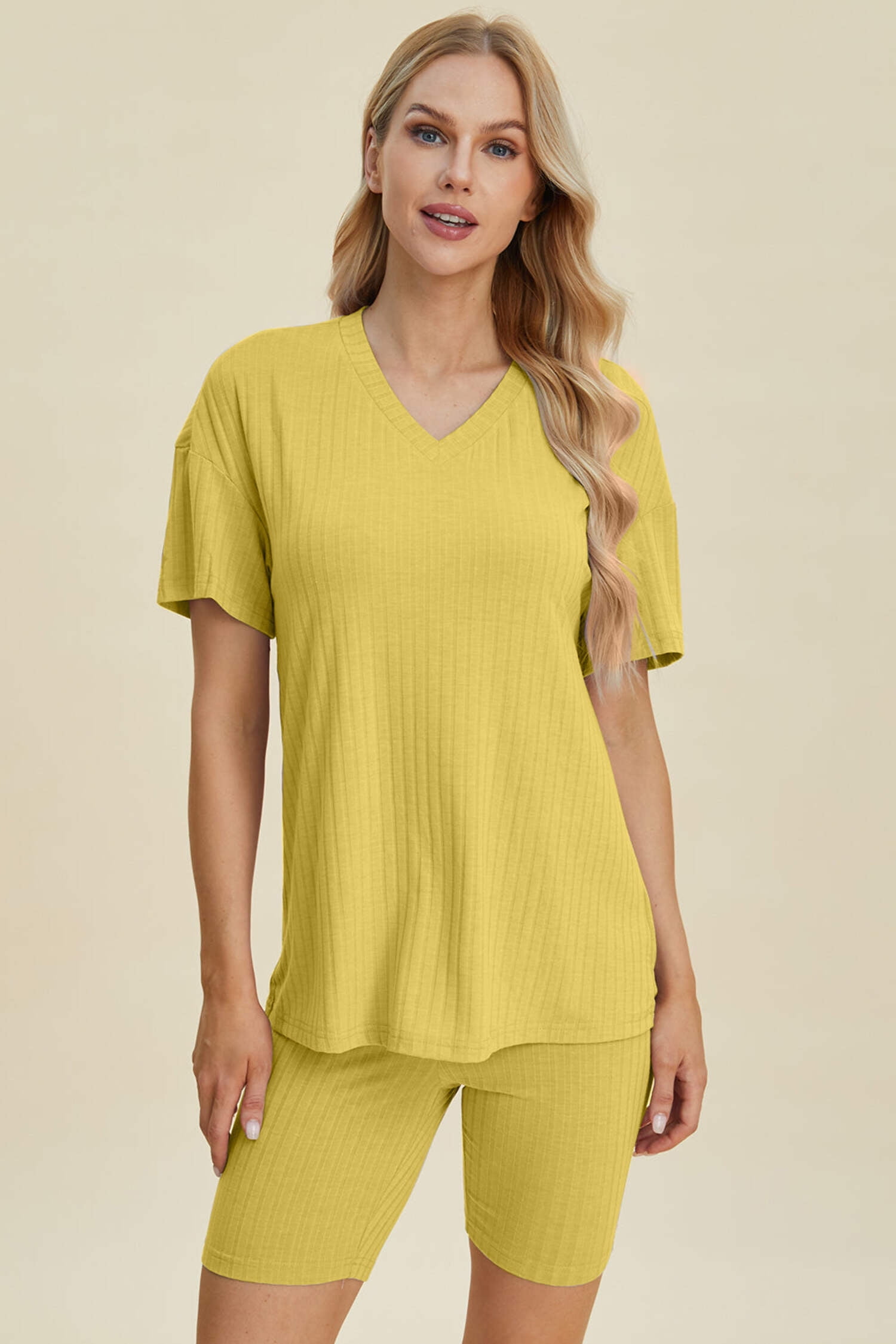SET Basic Bae Full Size Ribbed V-Neck Short Sleeve Top and Shorts Set - Walmart.com