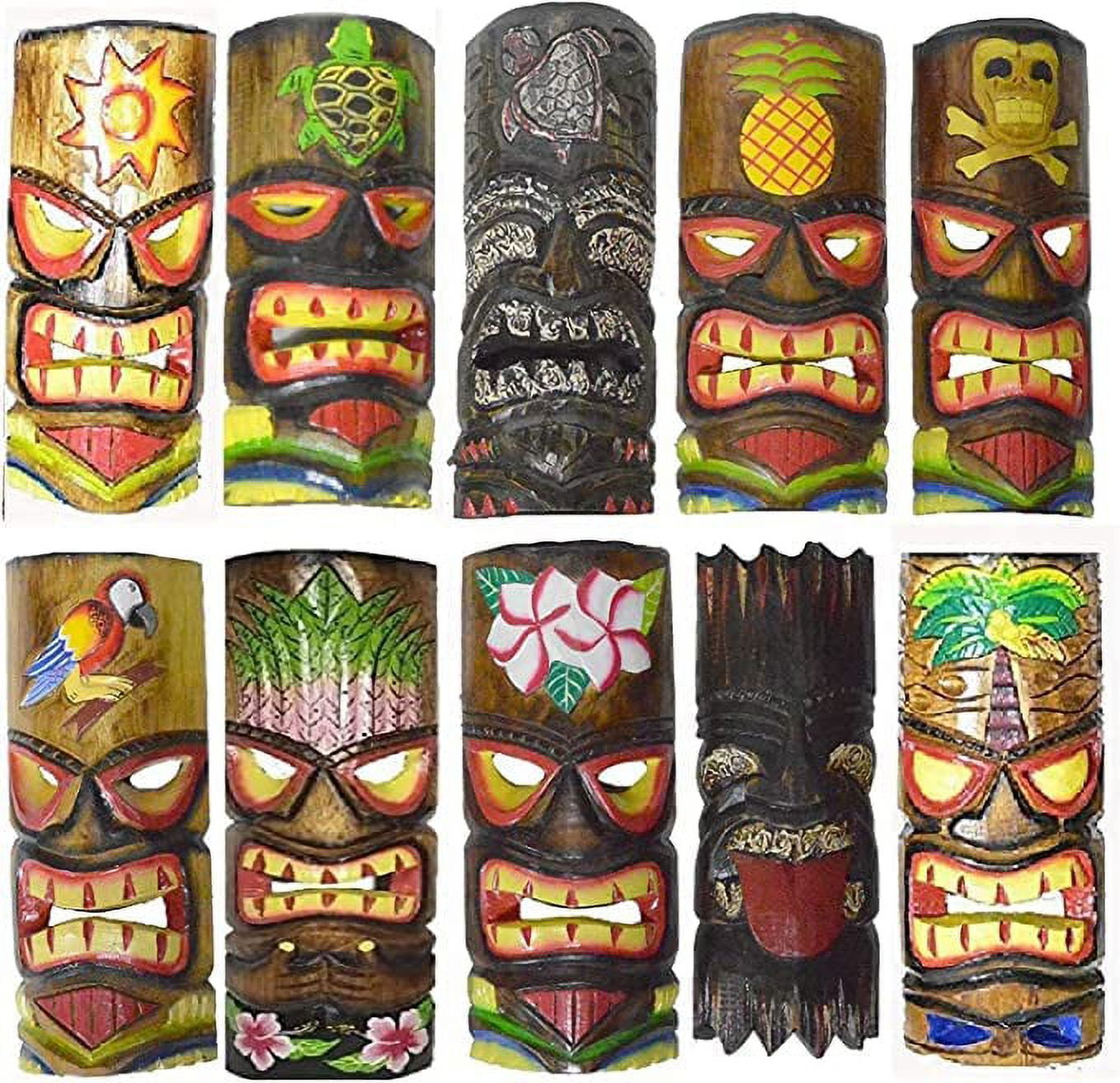 SET OF 10 HAND CARVED POLYNESIAN HAWAIIAN TIKI STYLE MASKS 12 IN TALL ...