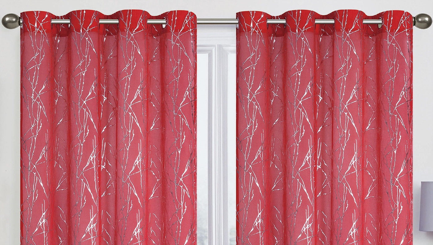 SET OF 2 MARTINA GROMMET TOP SNOW VOILE CURTAIN PANELS WITH SILVER ...