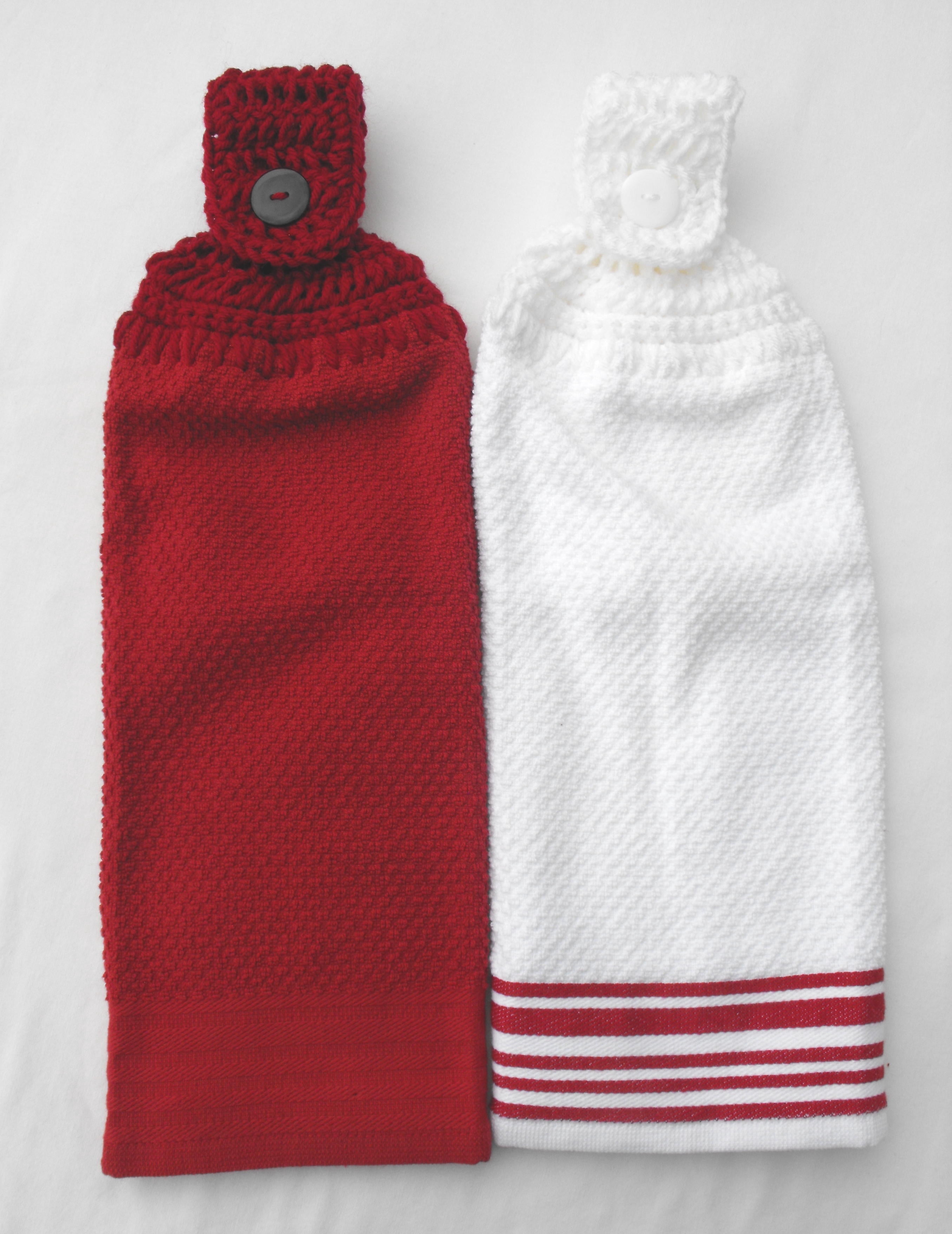 SET OF 2 MATCHING TERRY CLOTH KITCHEN TOWELS - BURGUNDY & WHITE ...