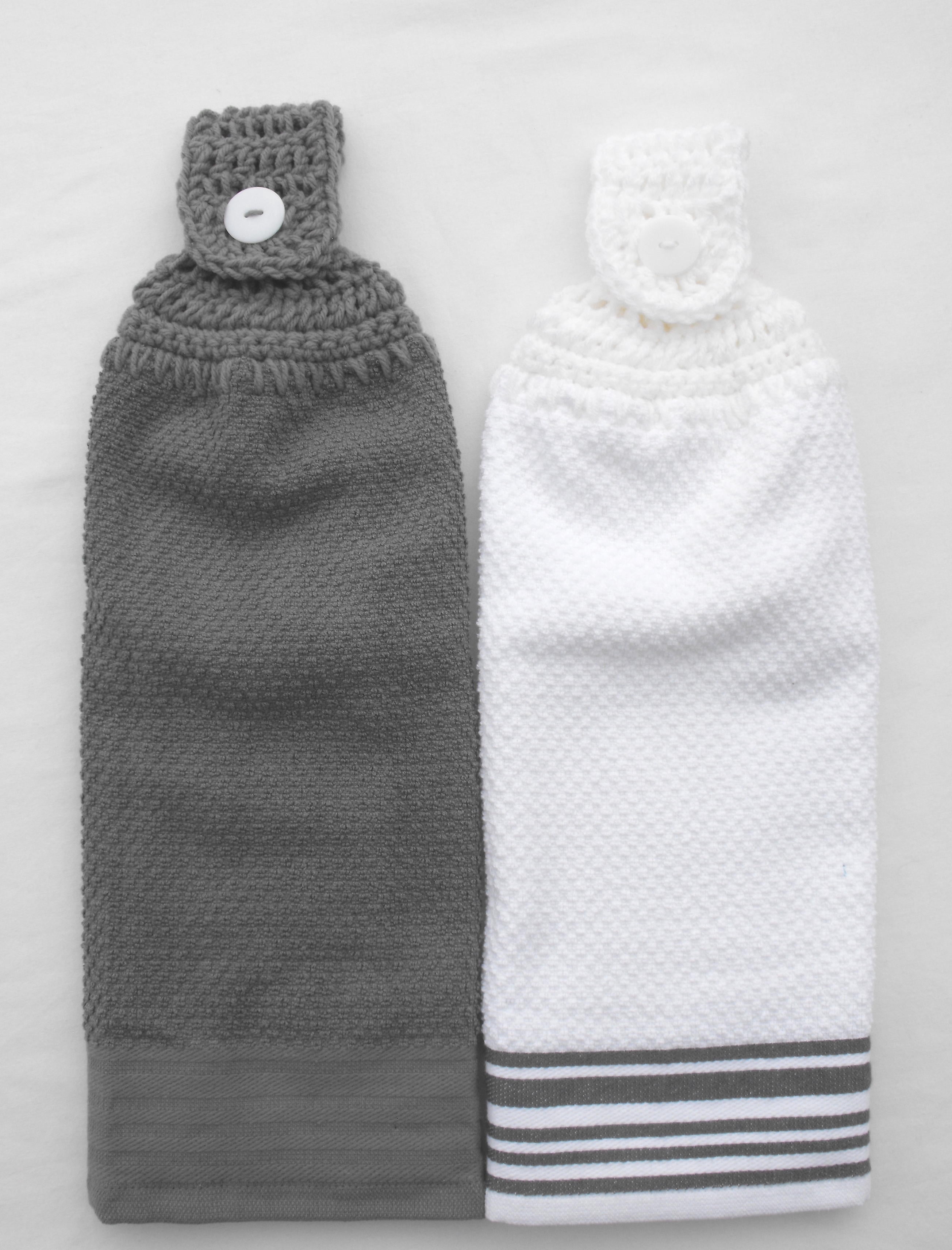 SET OF 2 MATCHING TERRY CLOTH KITCHEN TOWELS - GRAY & WHITE - DOUBLE ...