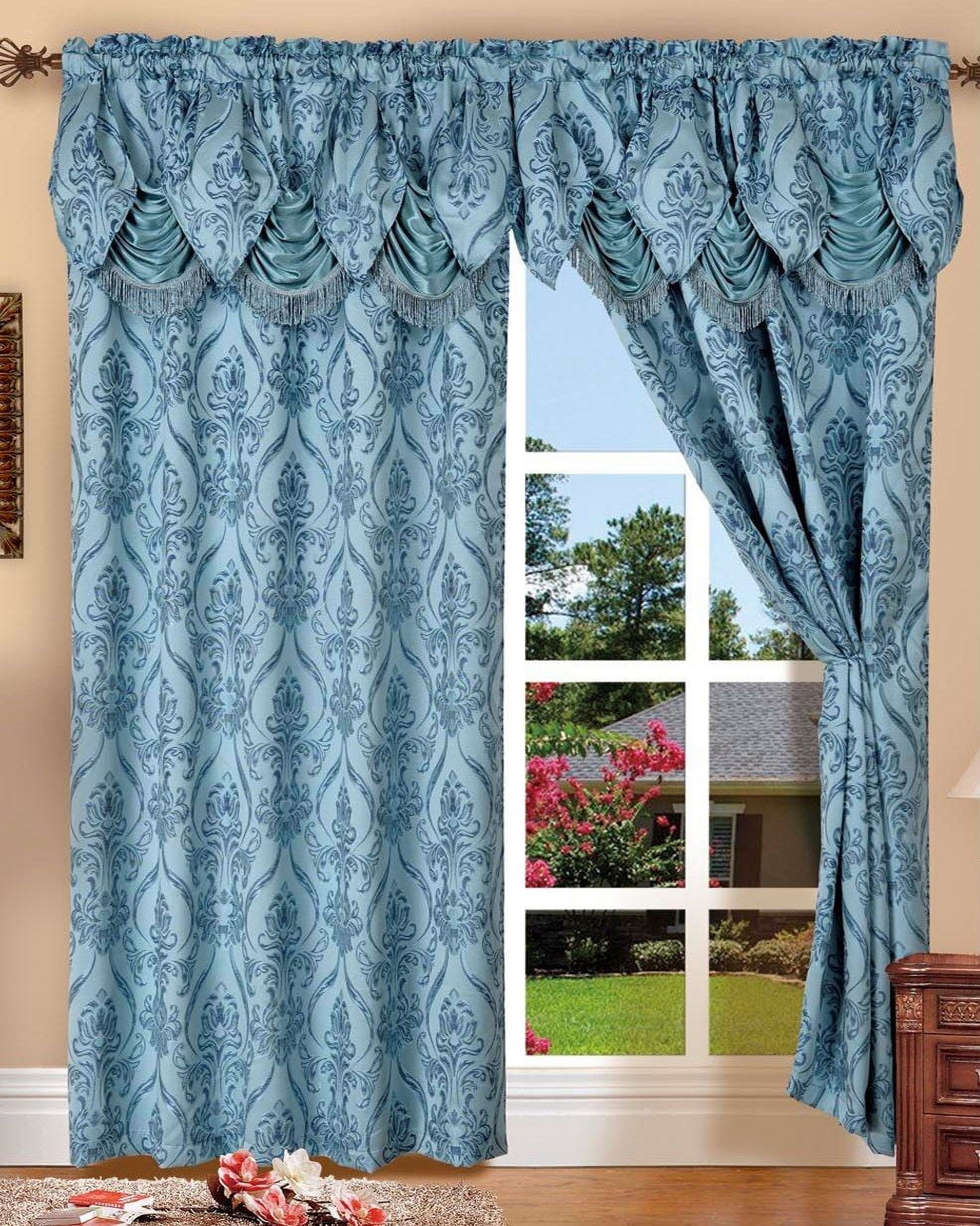 "Set of 2 Penelopie Blue Curtain Panels with Attached Austrian Valance ...