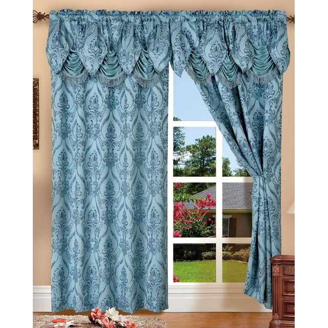 "Set of 2 Penelopie Blue Curtain Panels with Attached Austrian Valance ...
