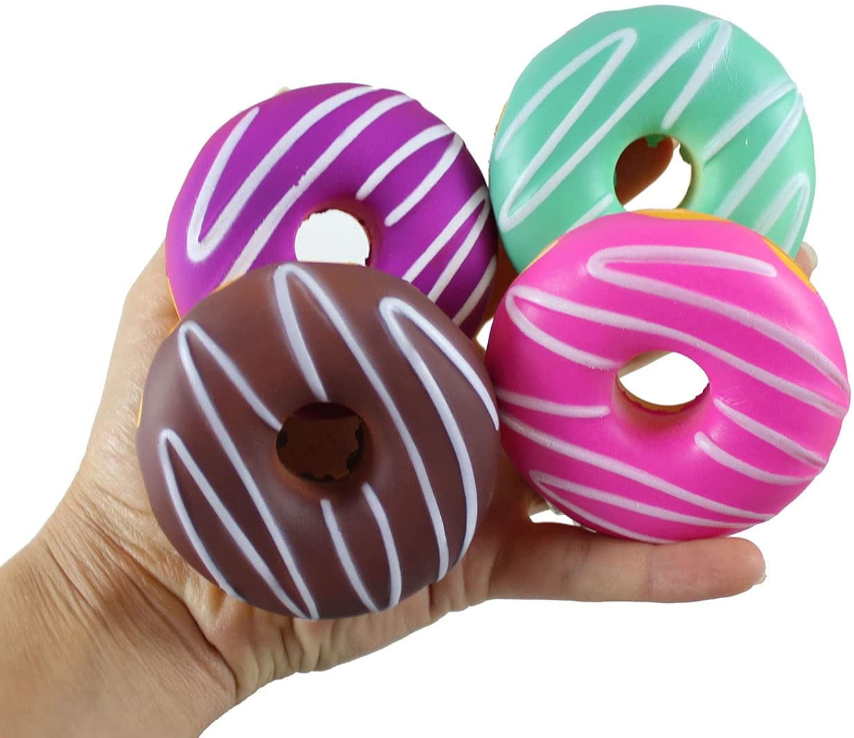 SET OF 4 Donut Squishy Slow Rise Memory Foam - Scented Sensory, Stress ...