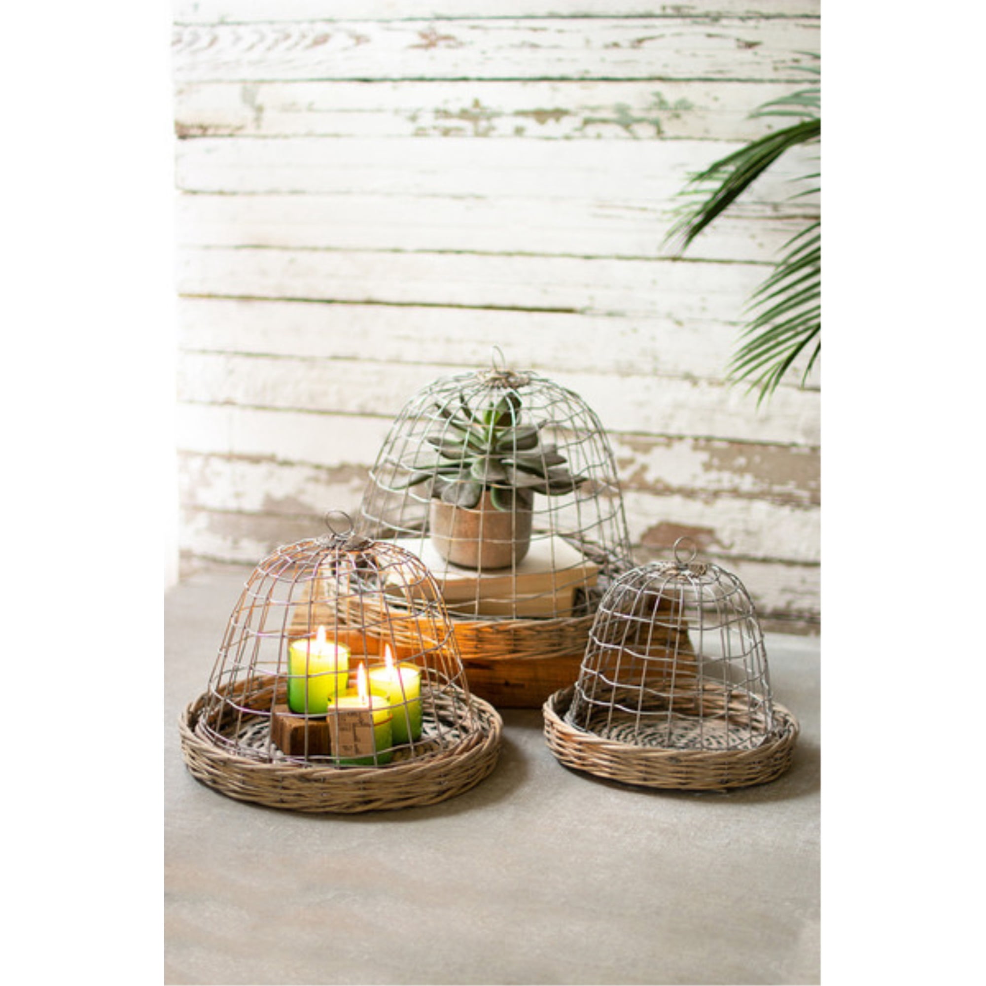 SET OF THREE WIRE CLOCHES WITH WICKER BASES - Walmart.com