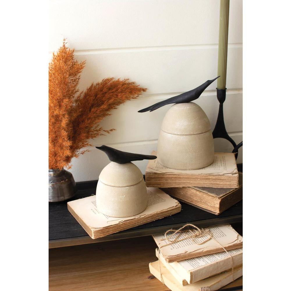 Kalalou Inc Set Of Two Clay Canisters With Wooden Bird Handles ...