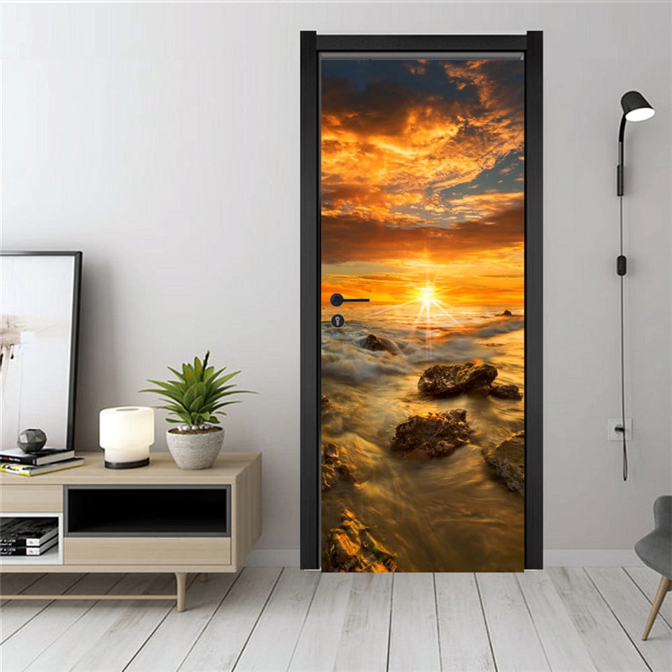 SET Seaside Door Sticker DIY Peel and Stick Wallpaper Waterproof ...