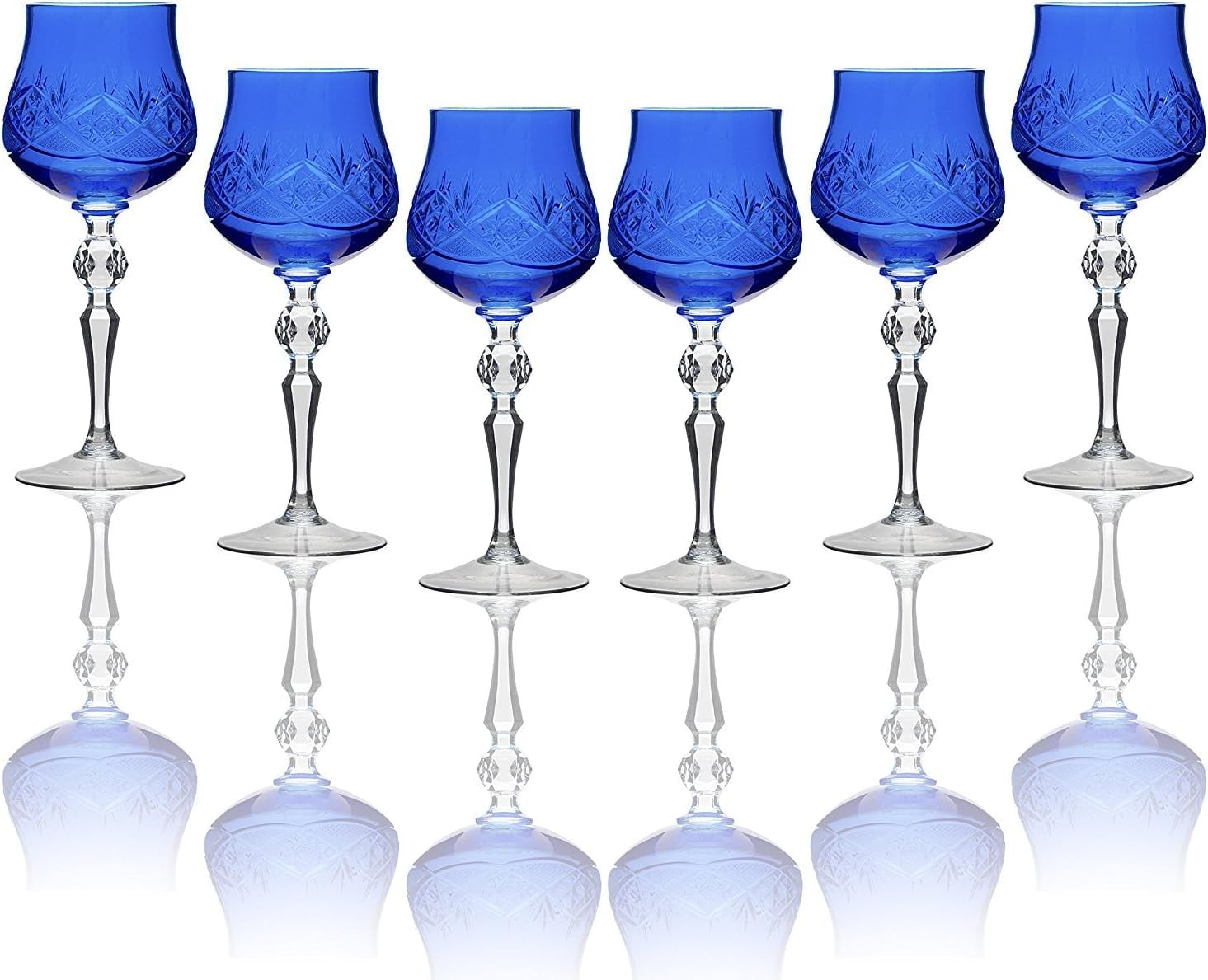 SET of 6 Handmade Russian CUT Crystal - BLUE Color Old-Fashioned Wine ...