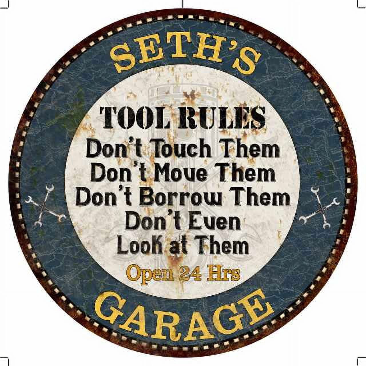 SETH'S Garage Rules 12" Round Metal Sign Garage Bar Wall Décor ...