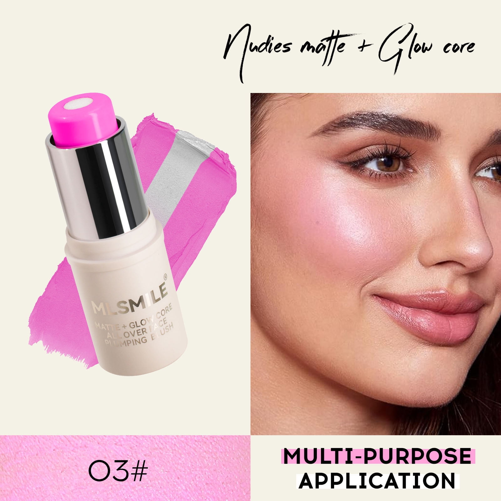 SETOOFF Cream Blush Stick Makeup for Cheeks, Natural Matte Lip and ...