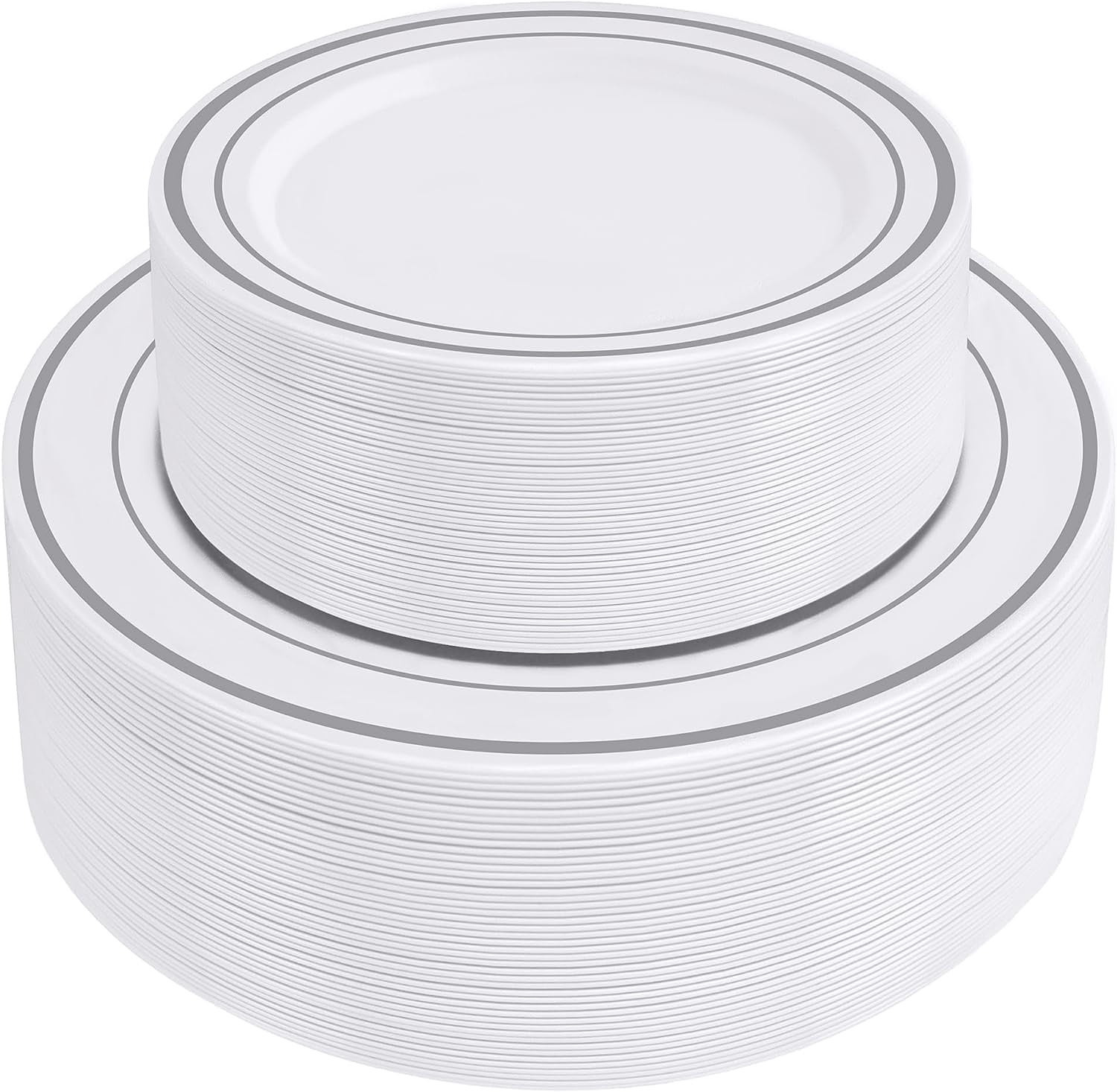 SETUP 100-Pc Silver Trim Party Plates Set 10.25" Dinner Party Plates ...