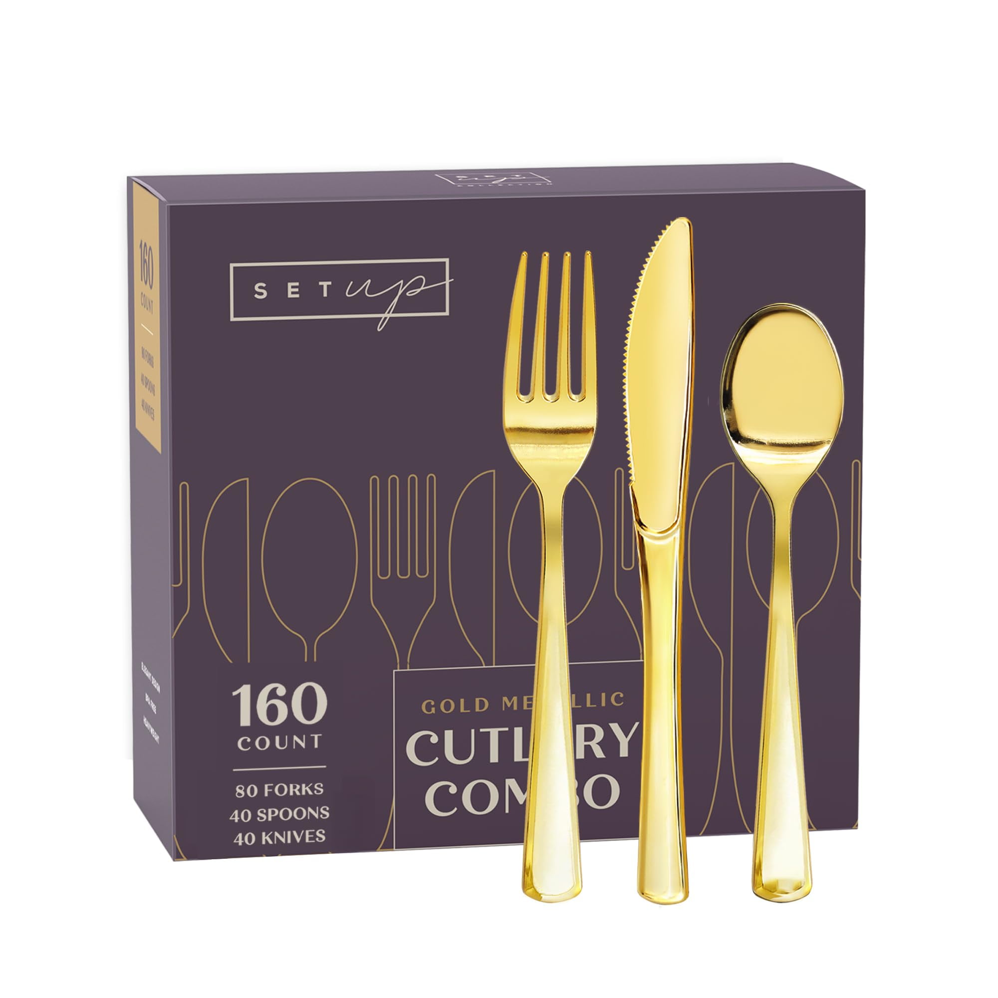 SETUP [160 Count] Disposable IEF31 Silverware, Gold Combo Cutlery - 80 ...