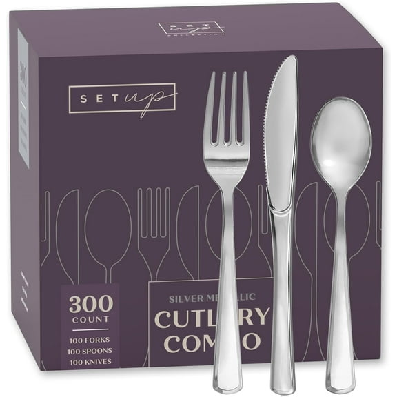 JUNCHI-150Pcs Silver Plastic Silverware, Silver Disposable Cutlery ...