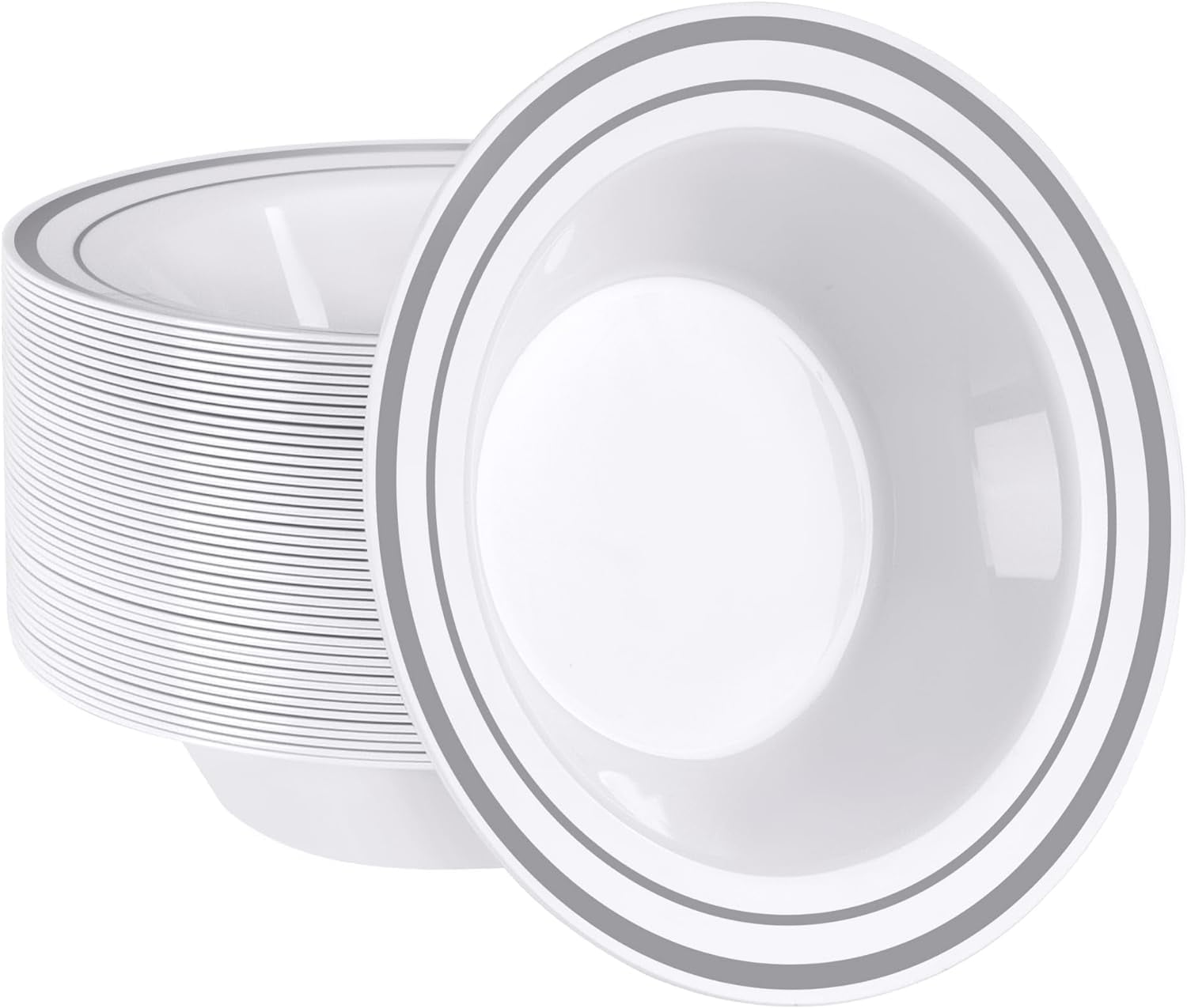 SETUP Silver Trim Plastic Dessert Bowls, 12 Oz Disposable Party Bowls ...