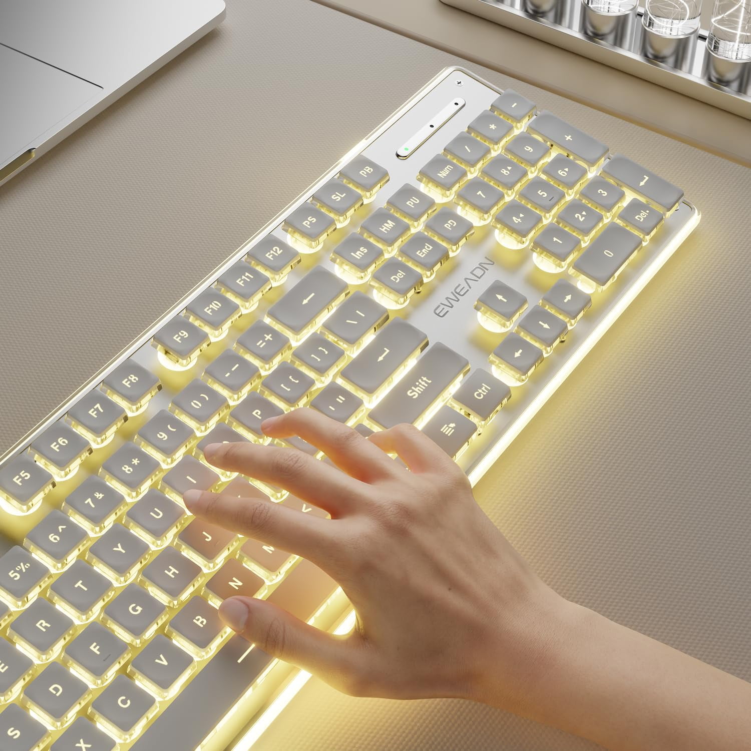 SEUNKWANG EWEADN X7S Wireless Keyboard with Yellow Backlit, Metal Panel, Bluetooth/2.4G ...