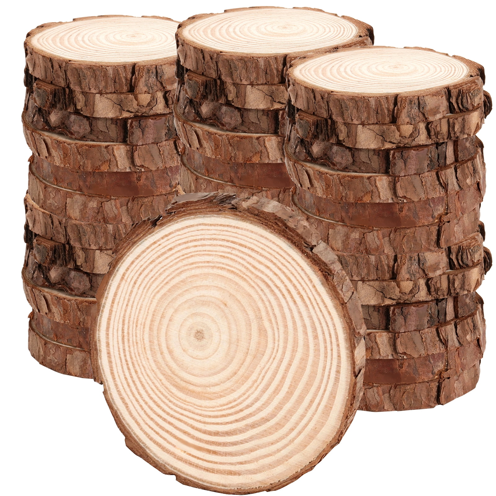 SEUNMUK 100 Pcs 3.5-4 inch Craft Wood Slices, Unfinished Natural Wooden ...