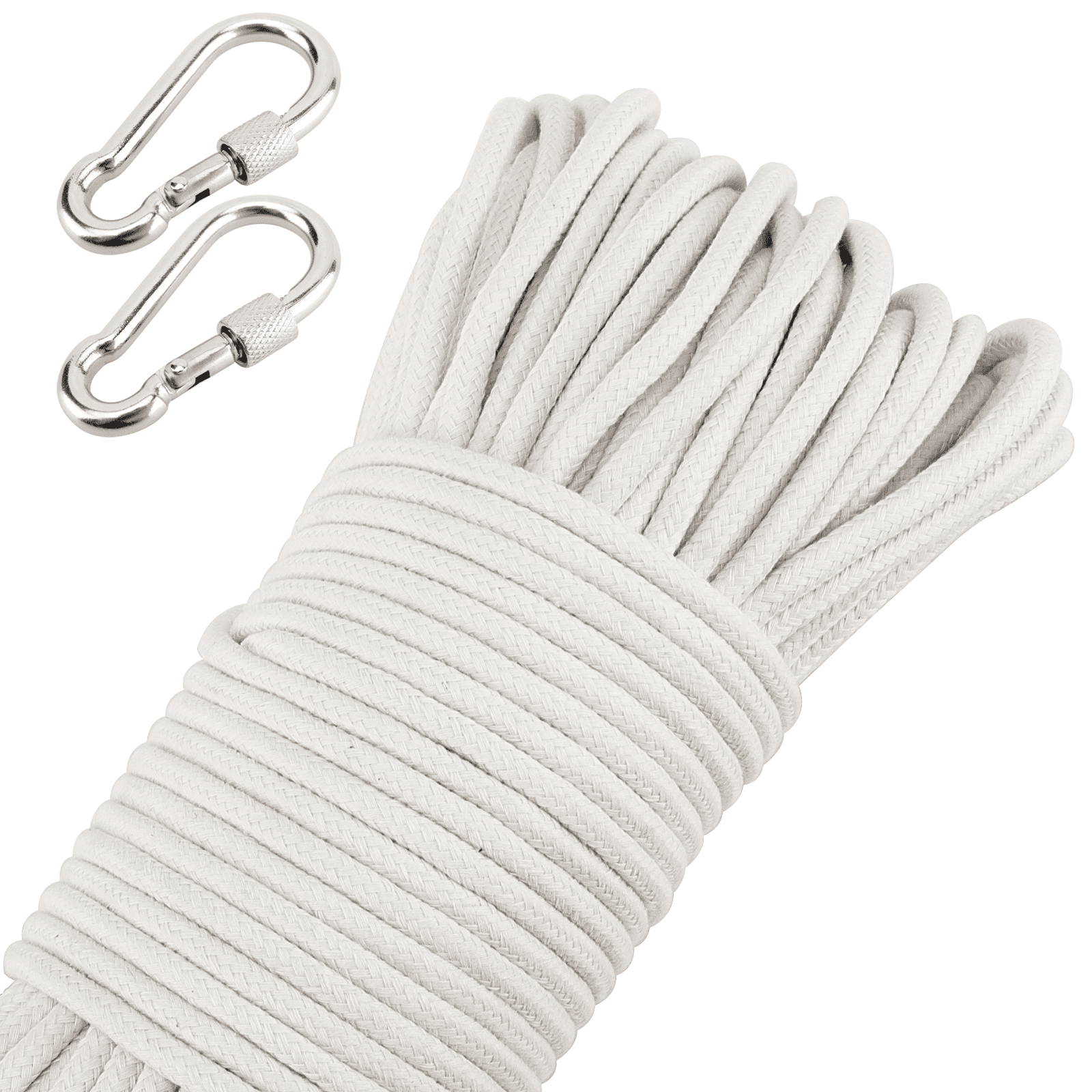 SEUNMUK 164 ft 1/4 Inch White Cotton Rope, 6mm x 50m Clothesline Cord ...