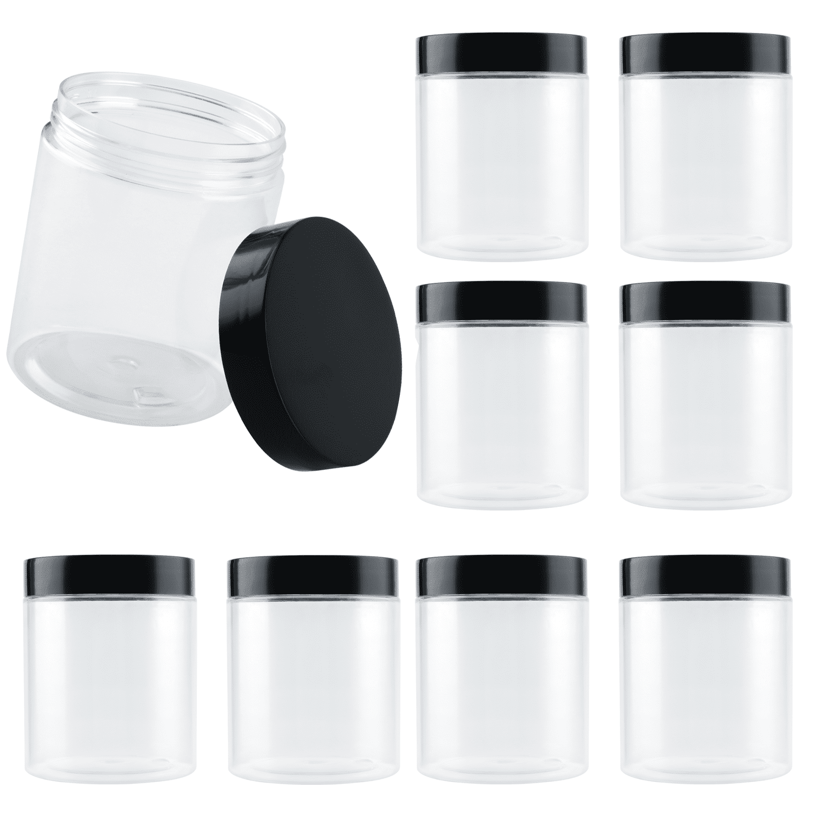 SEUNMUK Bulk Pack of 24, 8oz Clear Round Plastic Jars with Screw Lid ...