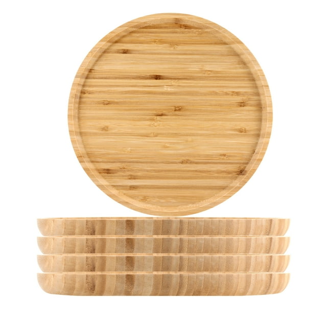 SEUNMUK 5 Pack 12 inch Bamboo Round Platter, Fine Polished Round Bamboo ...